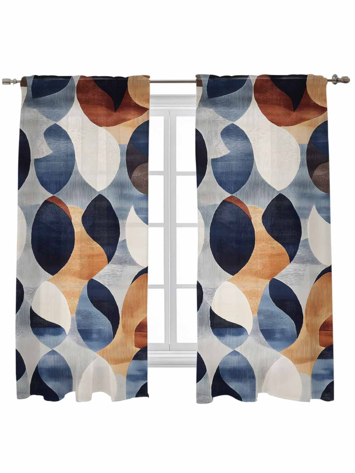 Navy Blue Burnt Orange Curtains 72 Inch Length, Sheer Curtains for ...