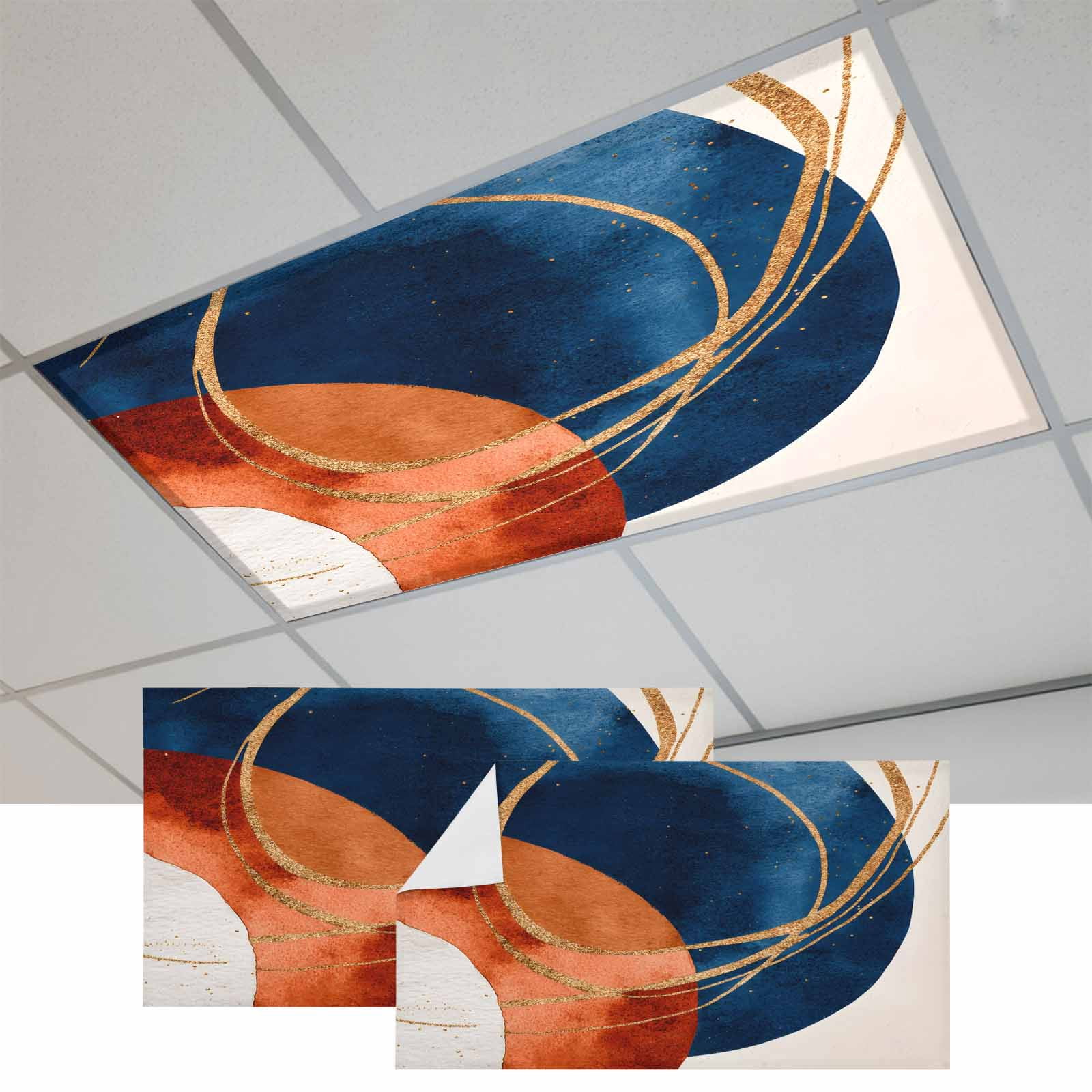 Navy Blue Burnt Orange Fluorescent Light Covers, Boho Art Modern ...