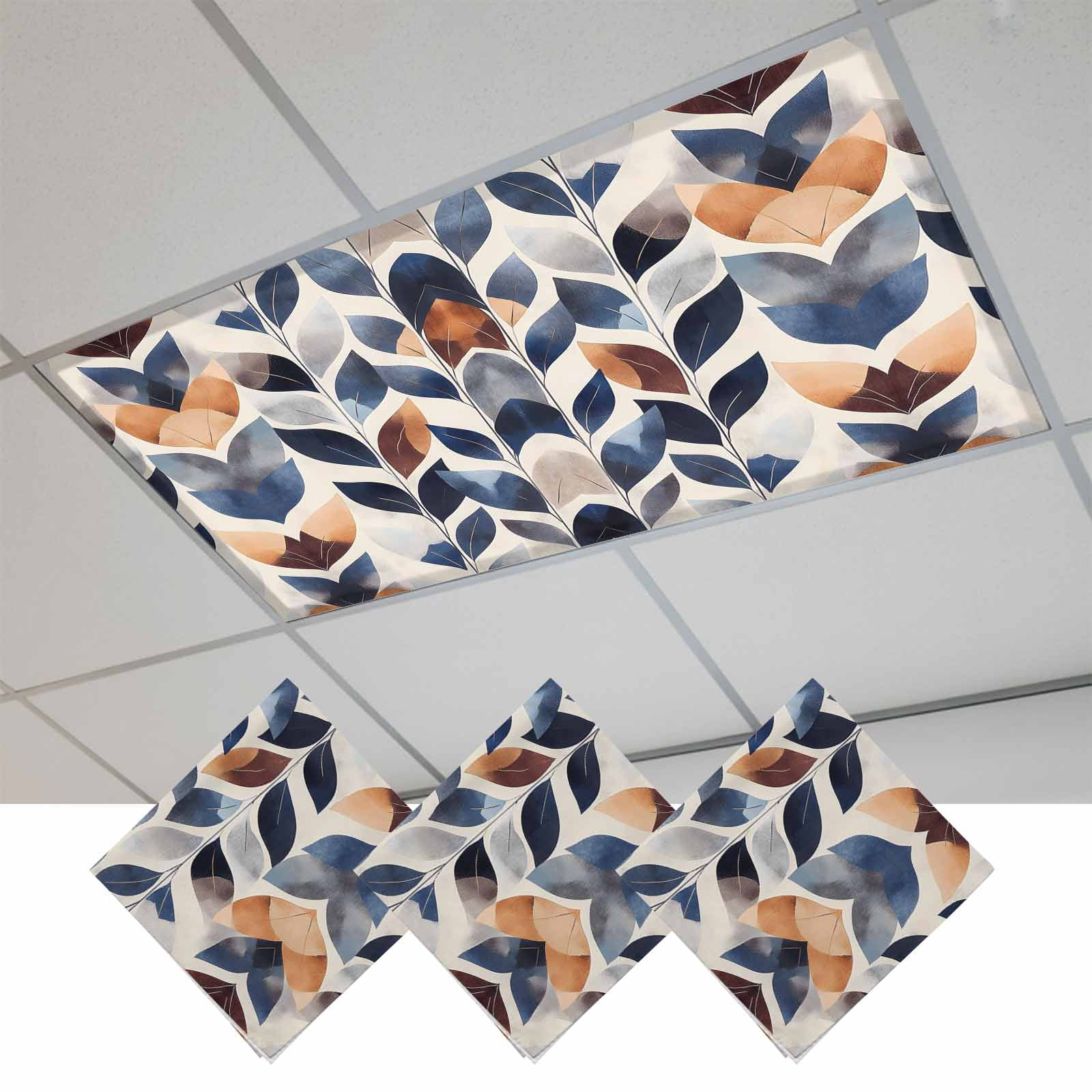 Navy Blue Burnt Orange Fluorescent Light Covers, Botanical Palm Leaf ...