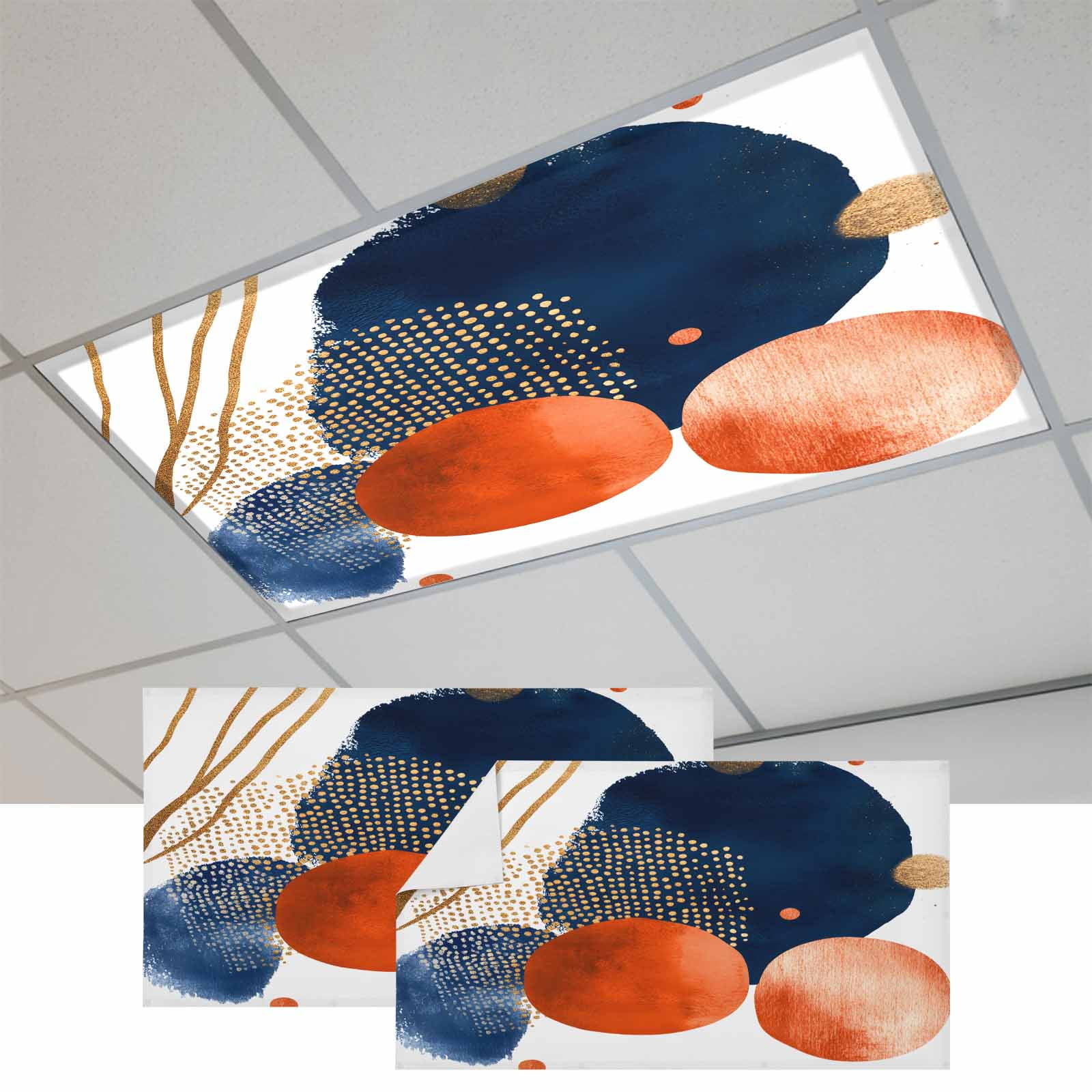 Navy Blue Burnt Orange Fluorescent Light Covers, Middle Century Modern ...