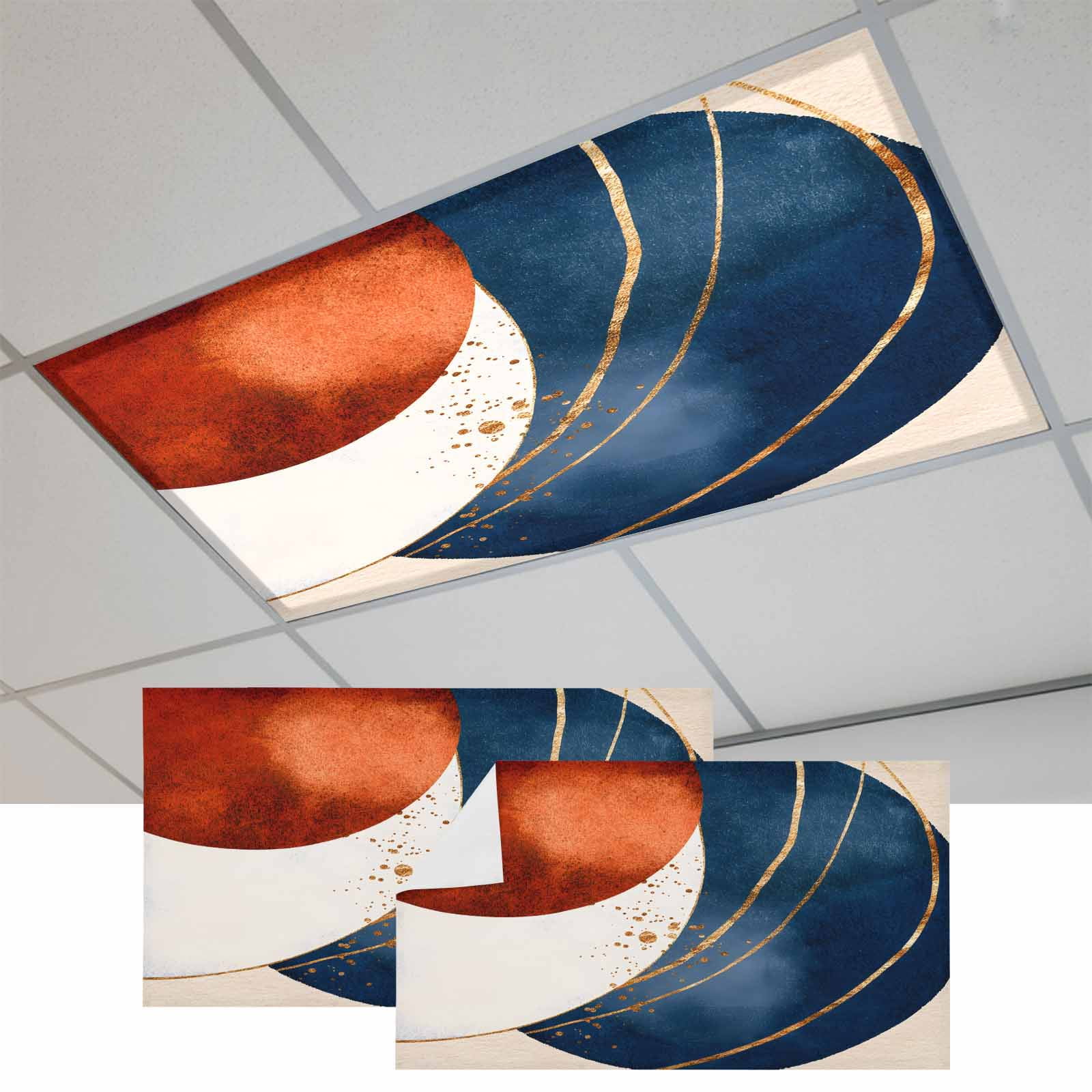 Navy Blue Burnt Orange Fluorescent Light Covers, Modern Boho Art ...