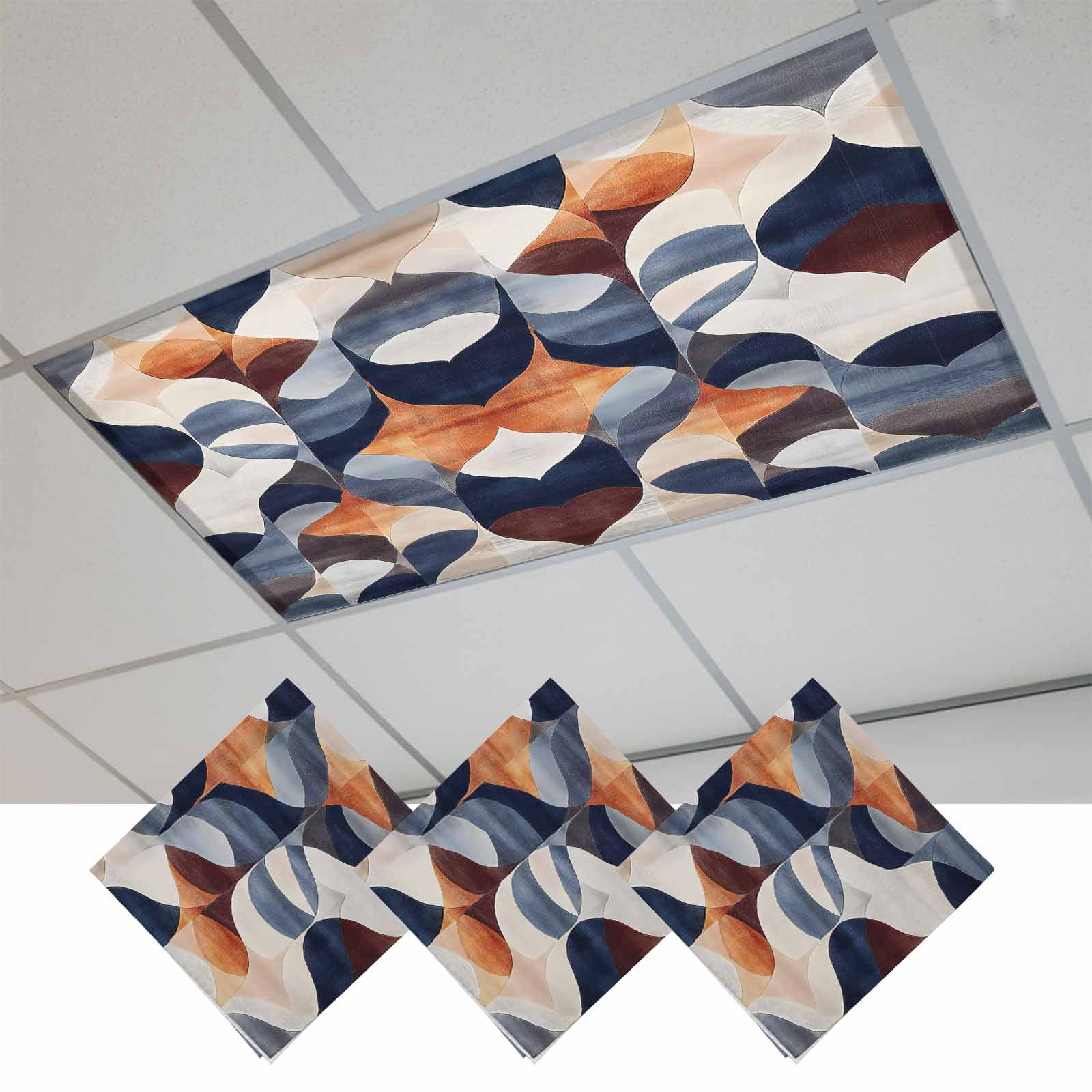 Navy Blue Burnt Orange Fluorescent Light Covers, Retro Geometric ...