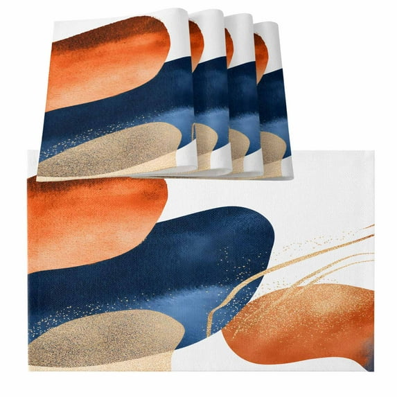 Navy Blue Burnt Orange Placemats for Dinning Table Set of 4, Modern ...