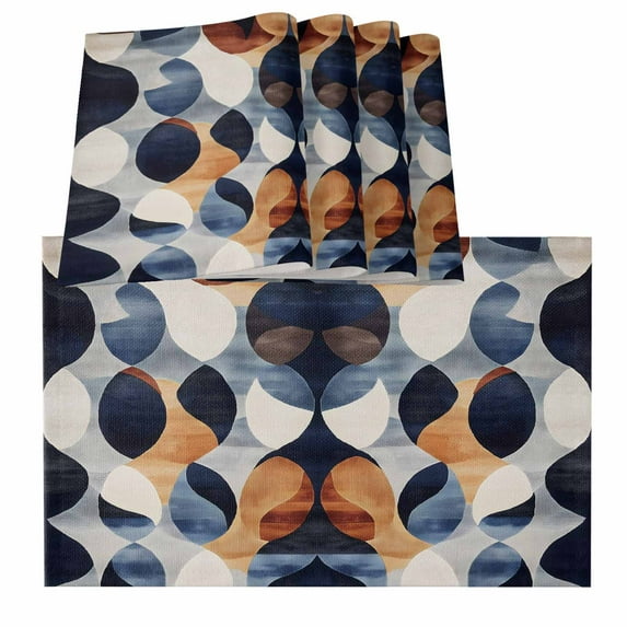 Navy Blue Burnt Orange Placemats for Dinning Table Set of 4, Retro ...