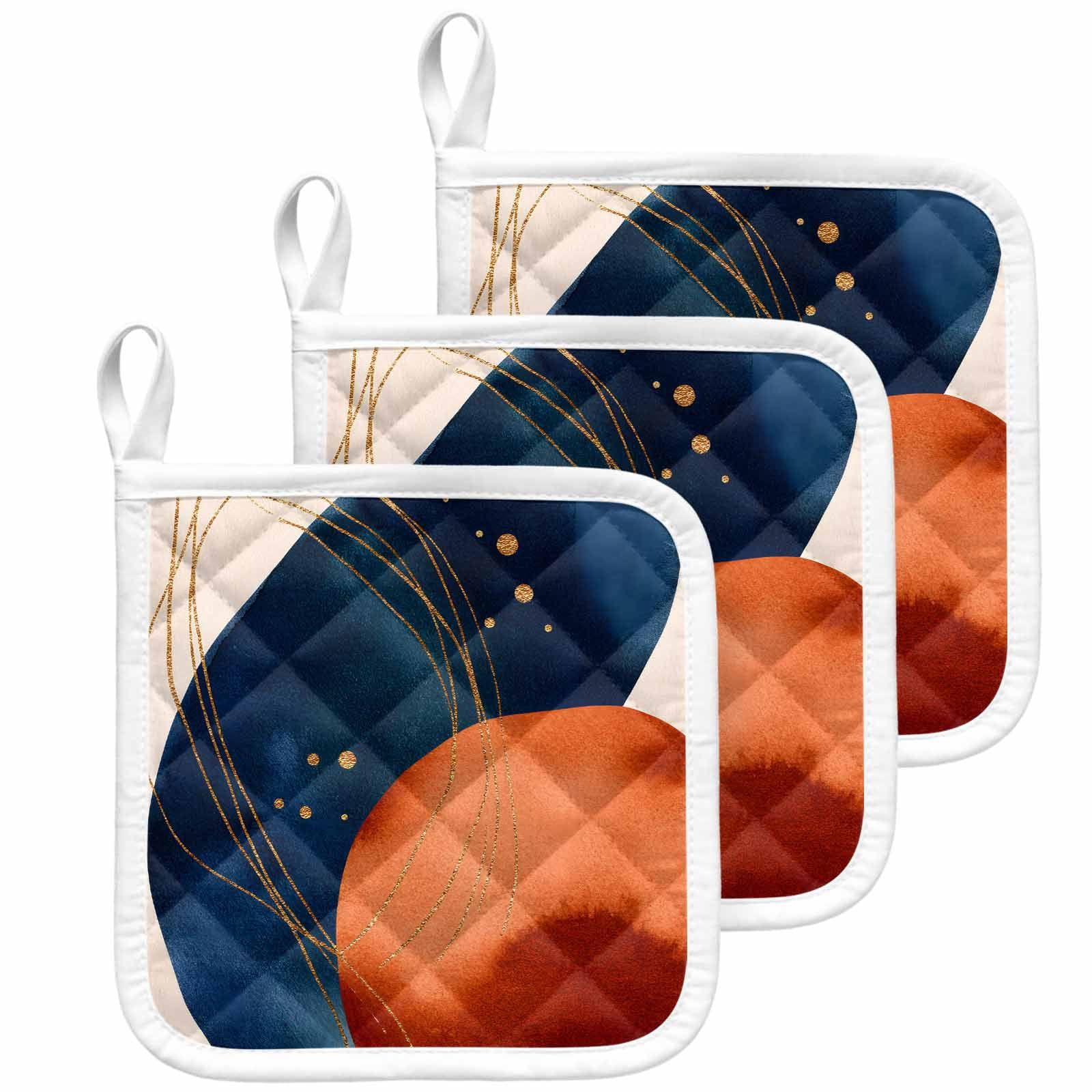 Navy Blue Burnt Orange Pot Holders for Kitchen Heatproof Potholder, 3 ...