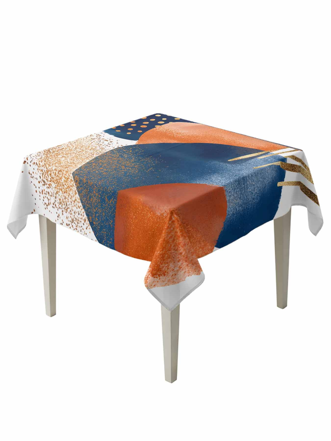 Navy Blue Burnt Orange Table Cloth, Abstract Modern Geometric ...