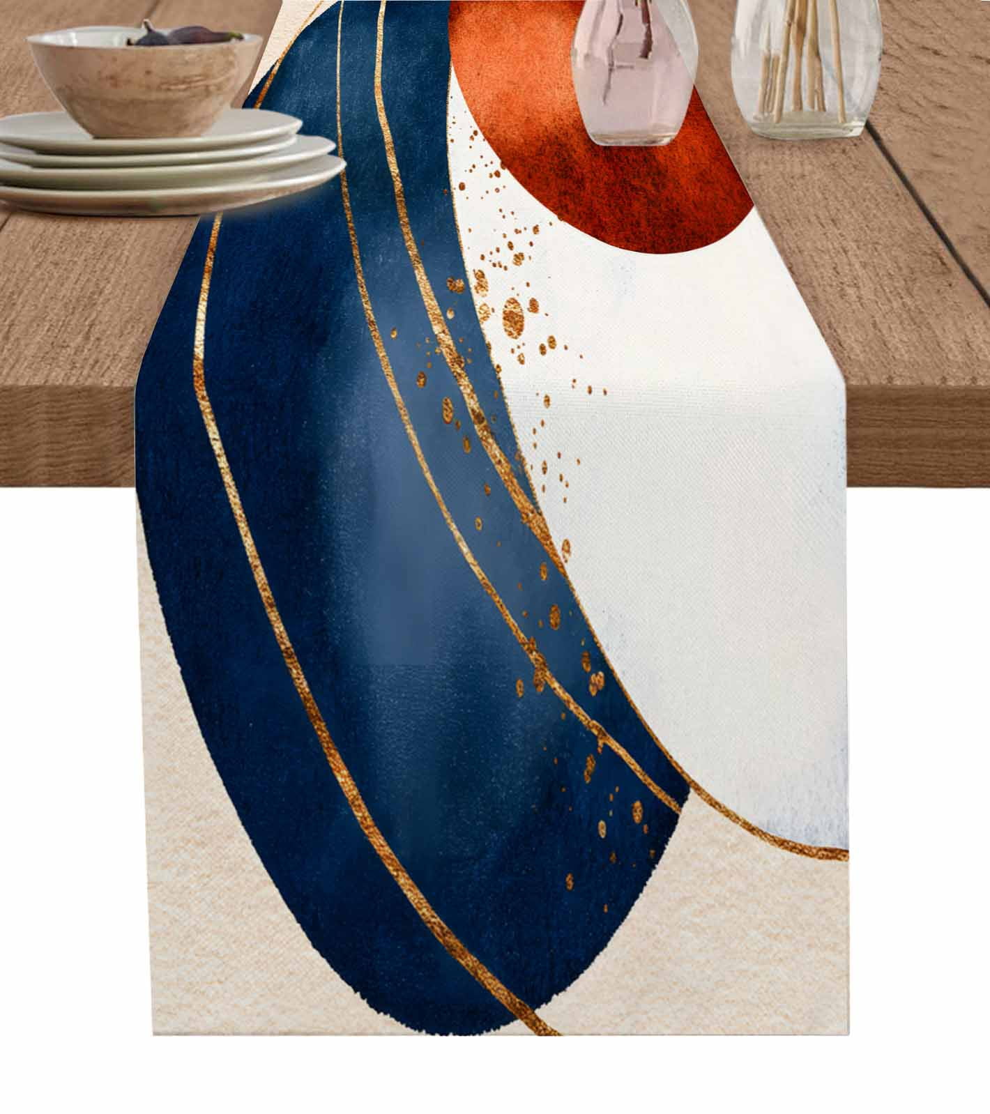 Navy Blue Burnt Orange Table Runner Modern Boho Art Geometric ...