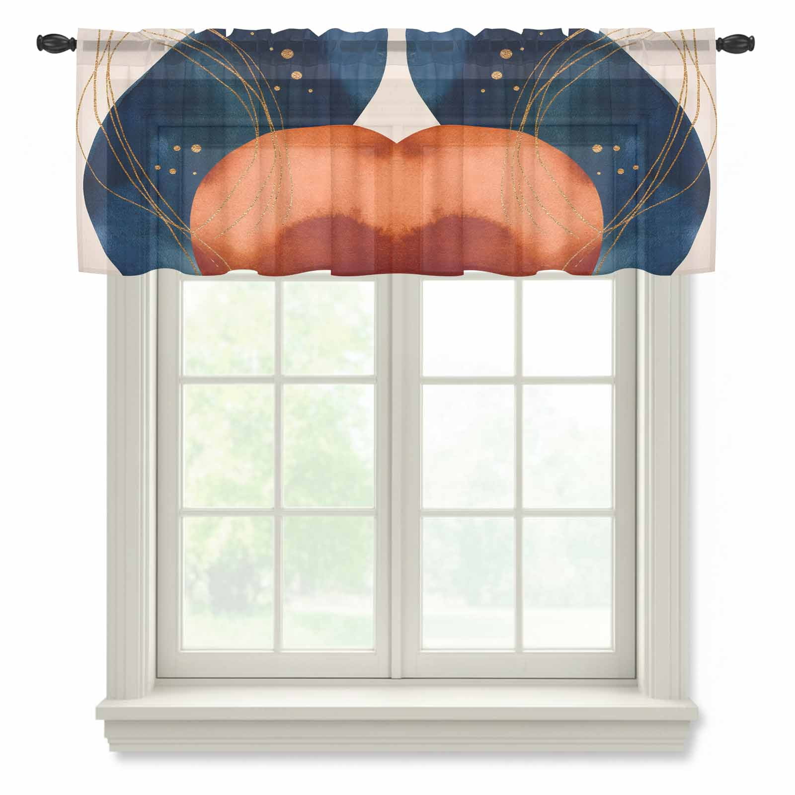Navy Blue Burnt Orange Valance Curtains for Kitchen/Living Room ...