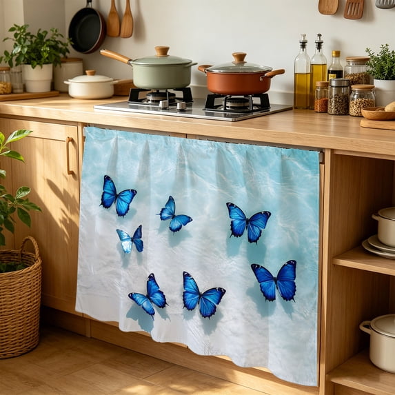 Navy Blue Butterflies Coastal Cabinet Curtains 35''x35'', Summer Beach ...