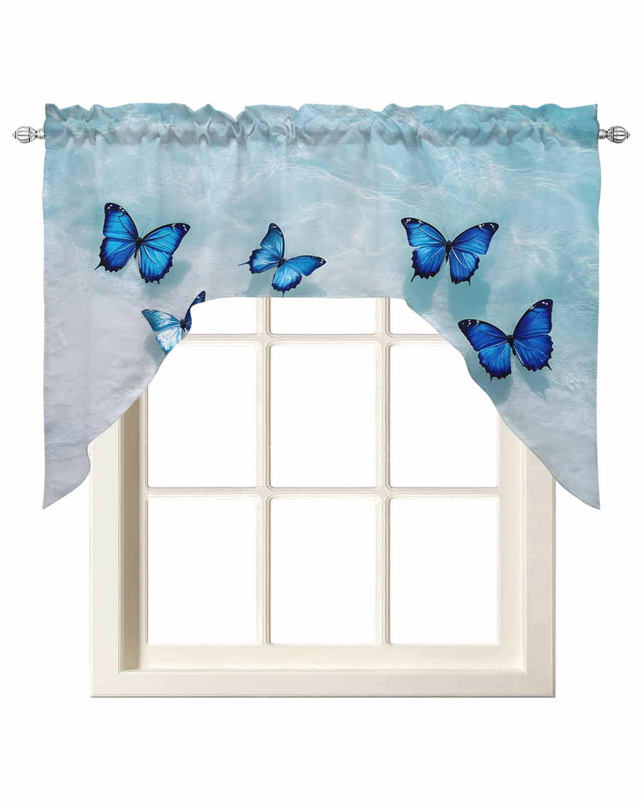 Navy Blue Butterflies Coastal Kitchen Swag Valances for Windows, Summer ...