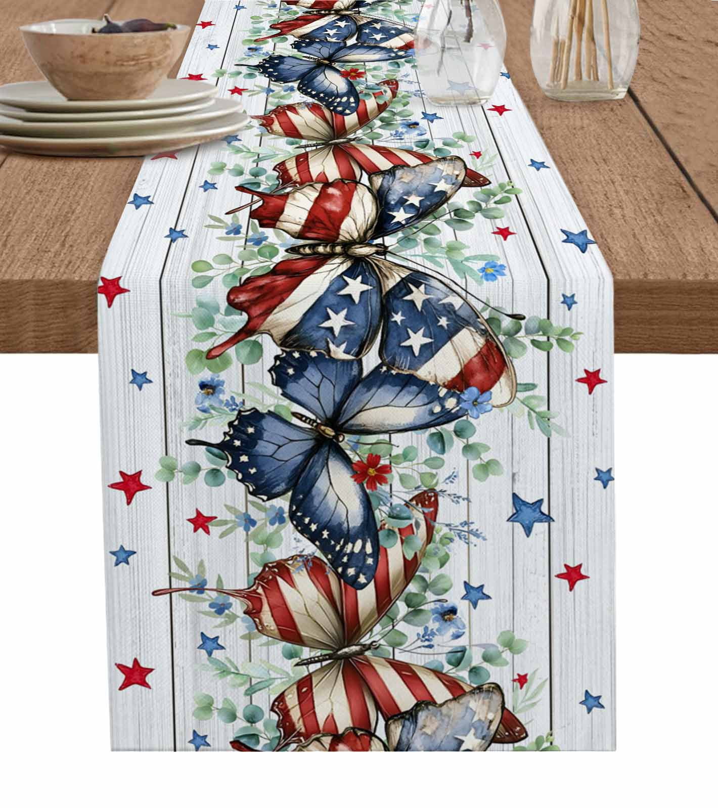 Navy Blue Butterfly 4th of July Table Runner 72 Inches, Red ...