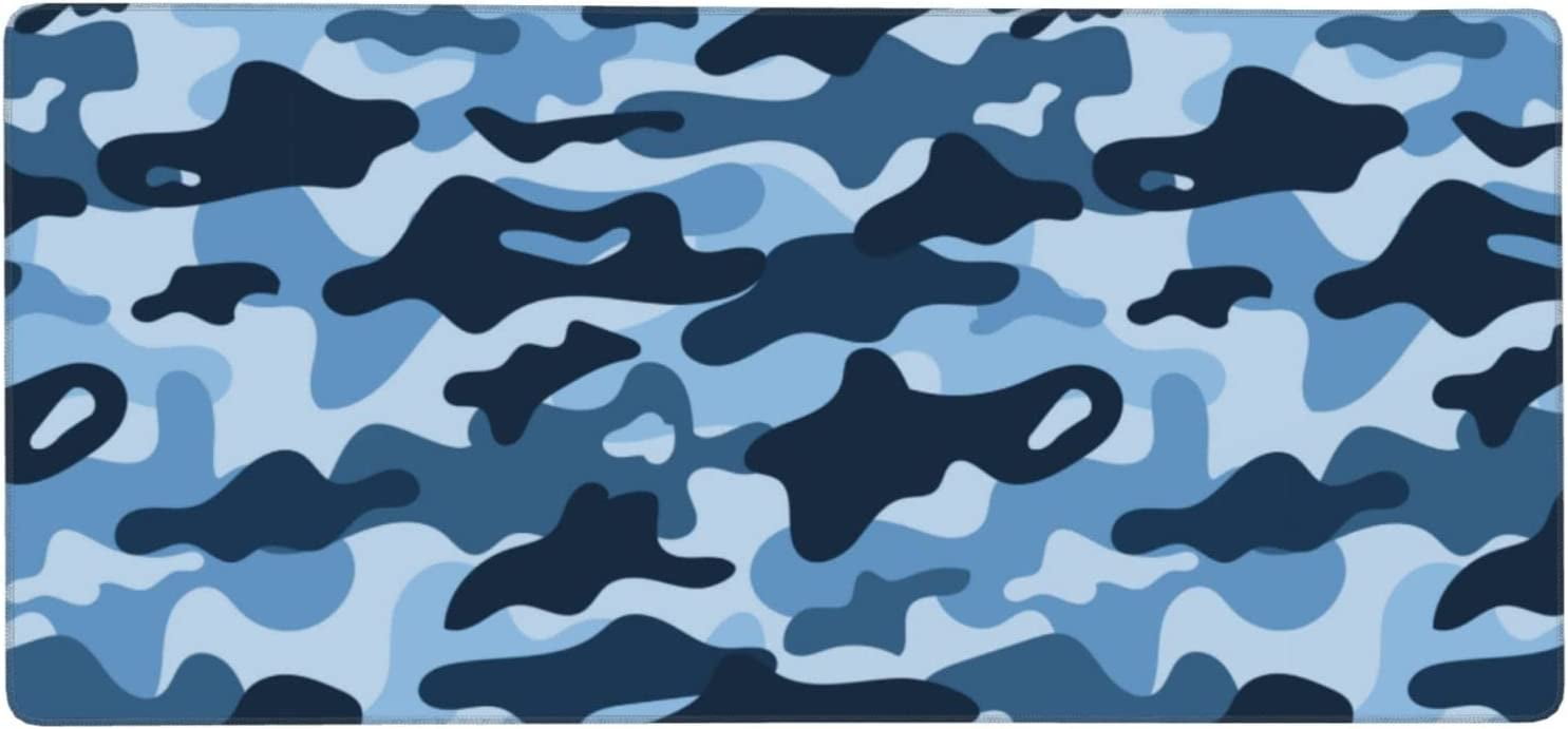 Navy Blue Camo Gaming Mouse Pad XL, Extended Stitched Edges Mousepad ...