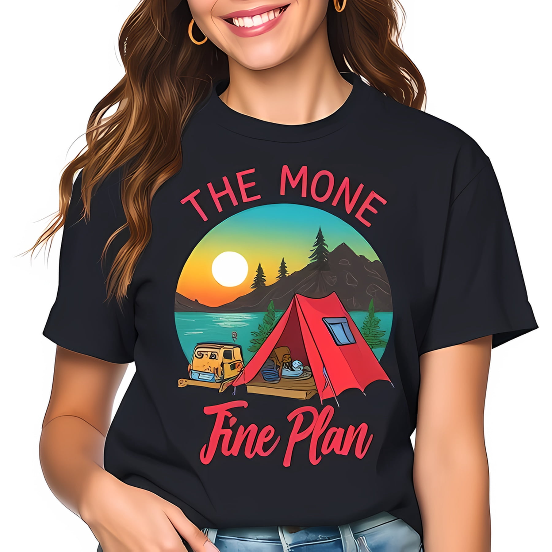 Navy Blue Camping Graphic T-Shirt for Women - Vintage 'THE MONEY FINE ...