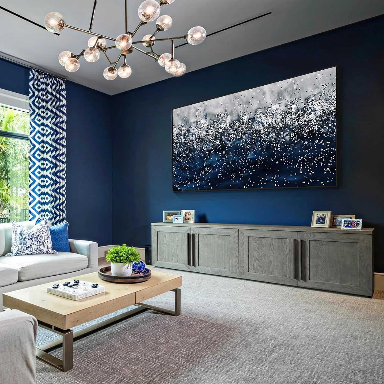 Navy Blue Canvas Wall Art, Navy Blue and Silver Abstract Wall Decor ...