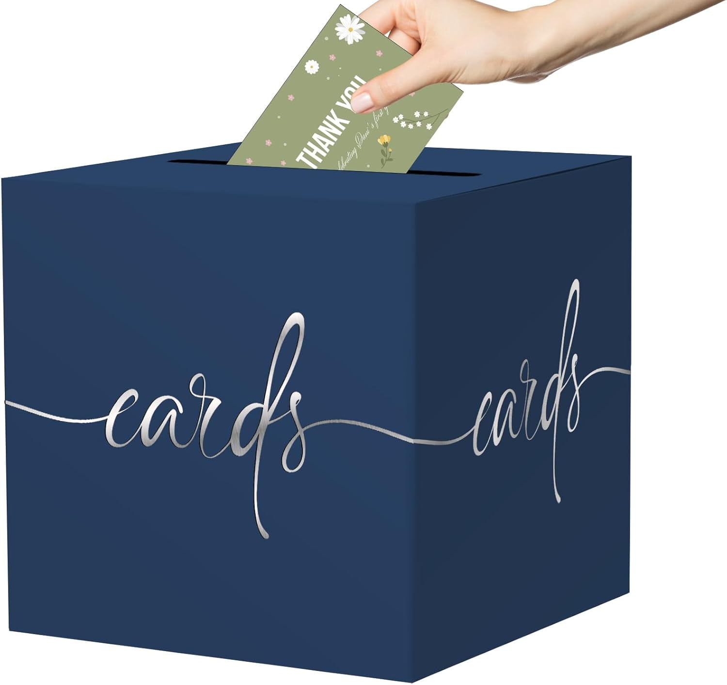 Navy Blue Card Box with Silver Foil Design Wedding Card Box Gift Cards ...