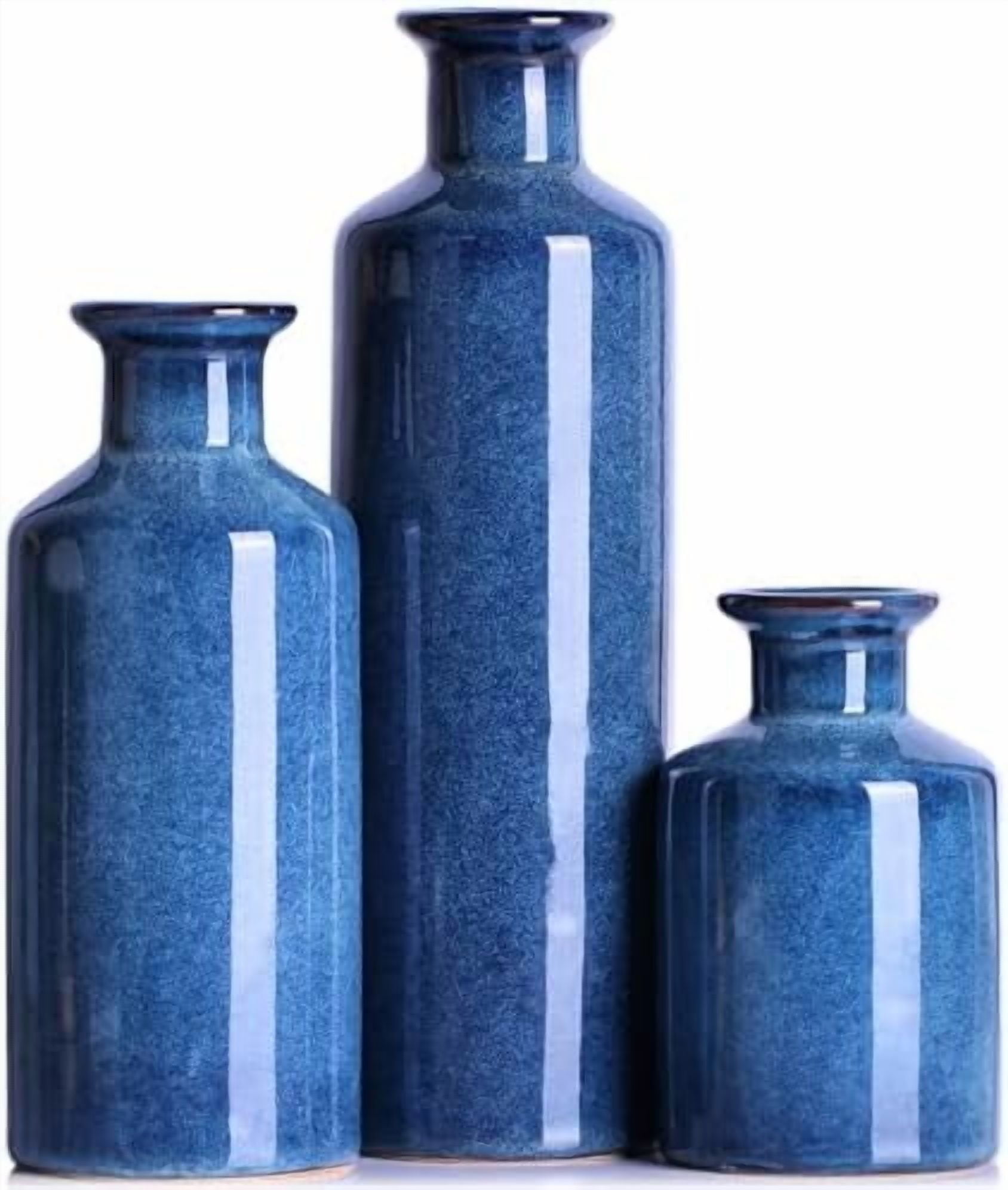 Navy Blue Ceramic Vases Set 3,Modern Farmhouse for Home Decor Bottles ...
