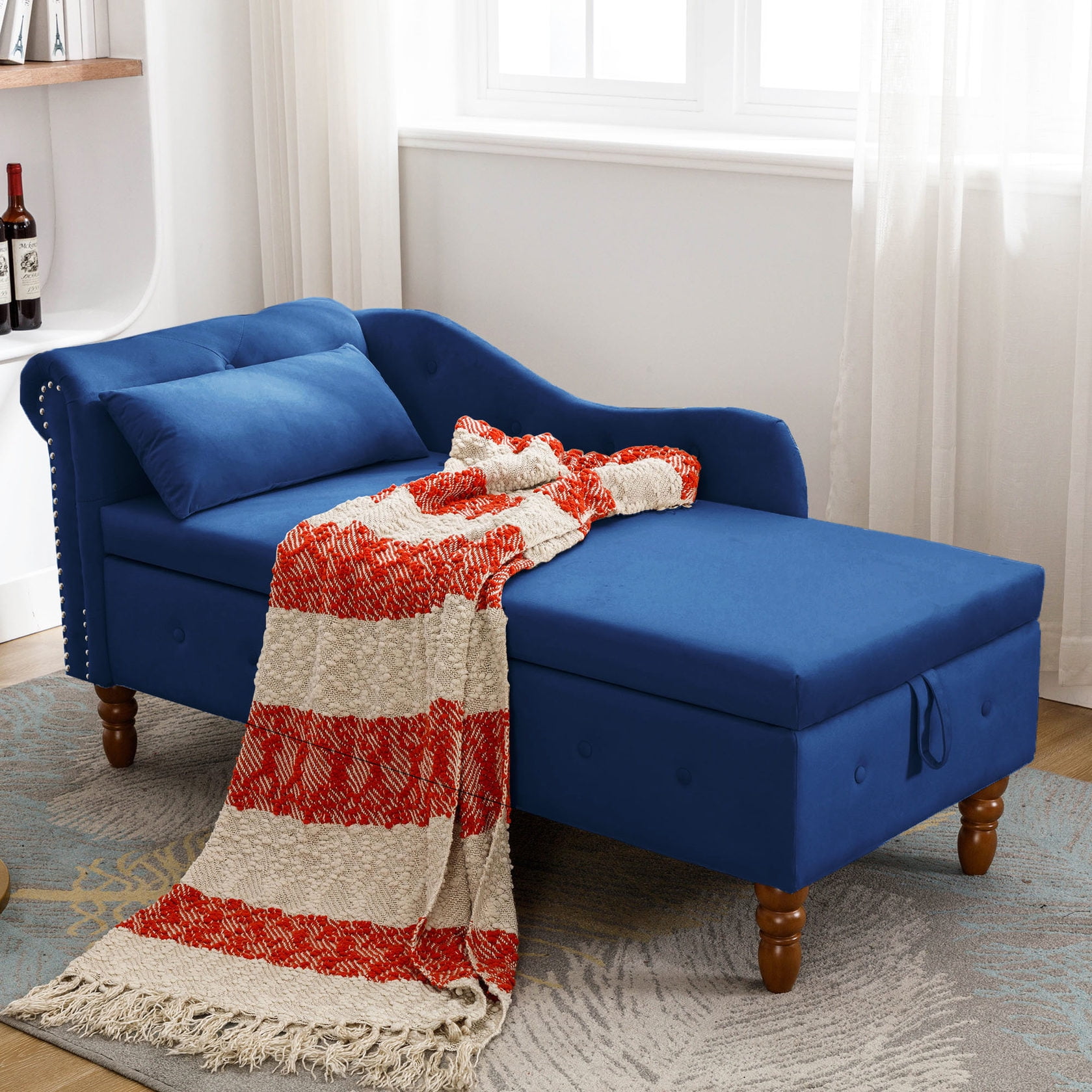Navy Blue Chaise Lounge with Nailhead Accents / Make a Statement in ...