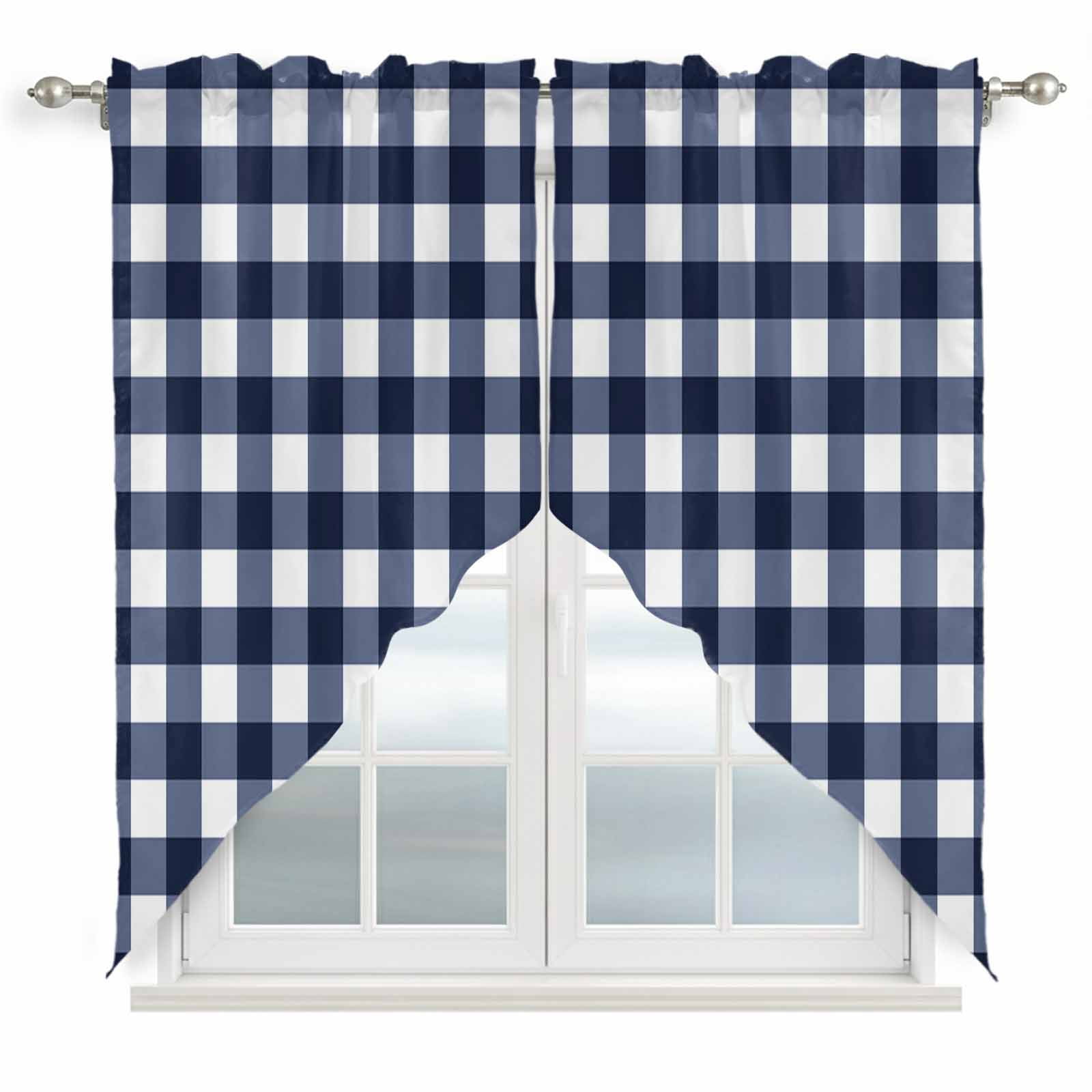 Navy Blue Check Swag Curtains Farmhouse Buffalo Plaid Blue Swag ...