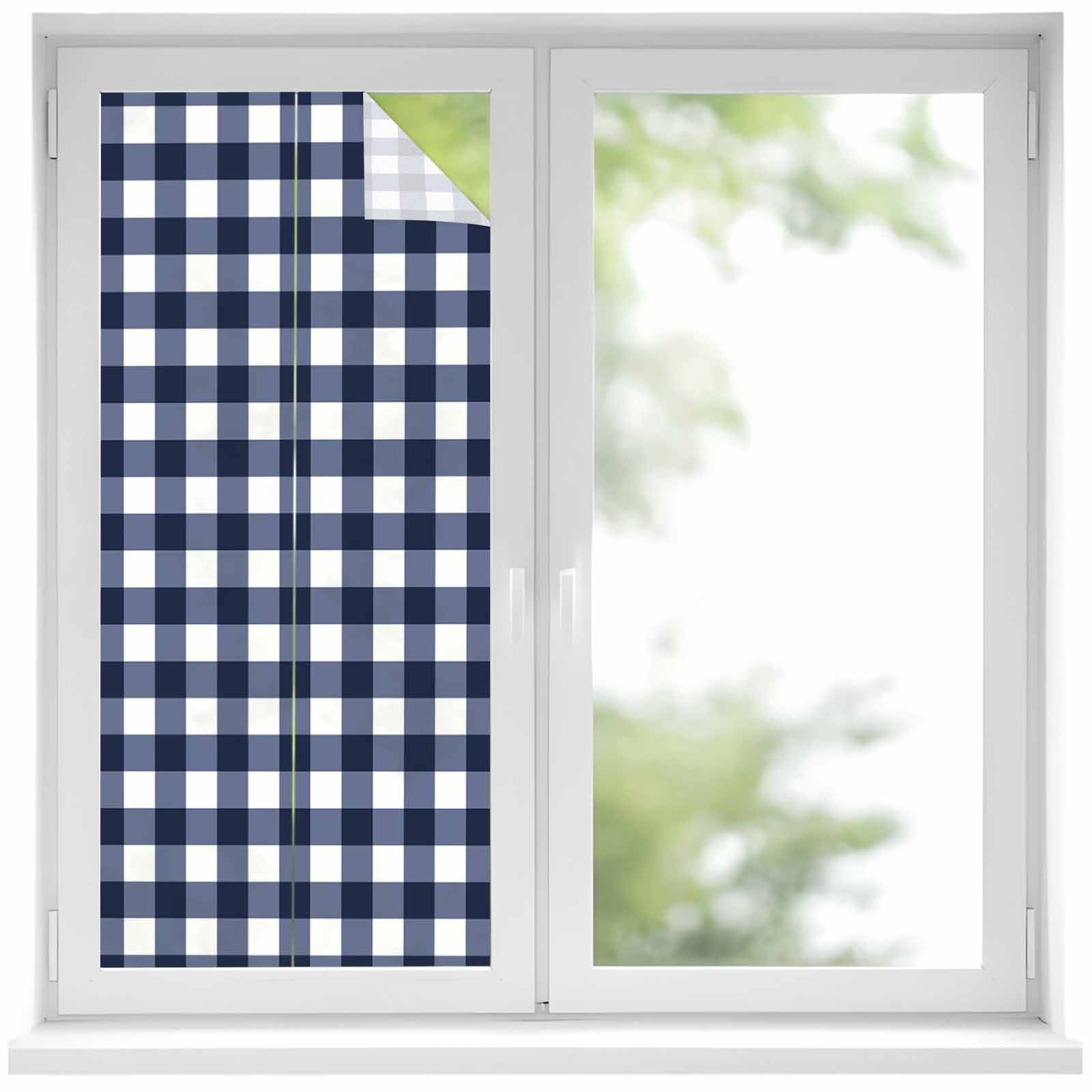 Navy Blue Check Window Privacy Film, Farmhouse Buffalo Plaid Blue ...
