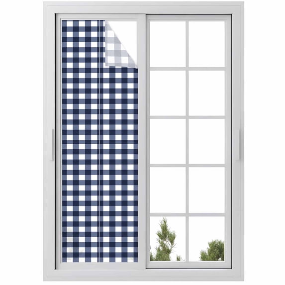 Navy Blue Check Window Privacy Film, Farmhouse Buffalo Plaid Blue ...