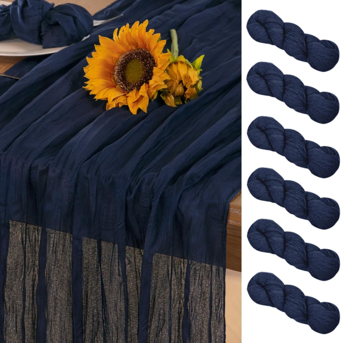 Navy Blue Cheesecloth Table Runner 6 Pack Summer Sheer Navy Cheese Cloth Table Runners Boho ...