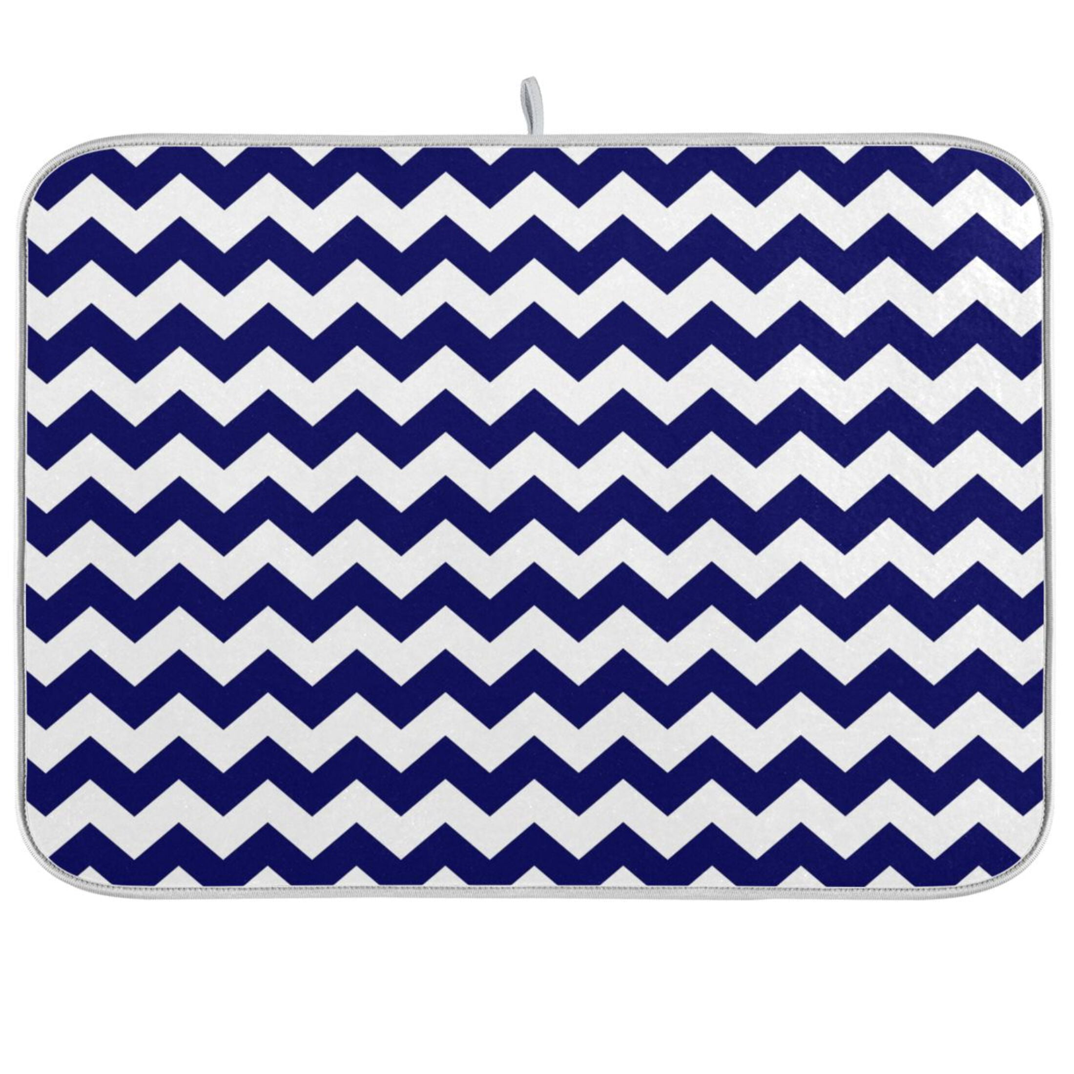 Navy Blue Chevron Zigzag Striped Dish Drying Mat Microfiber Kitchen ...