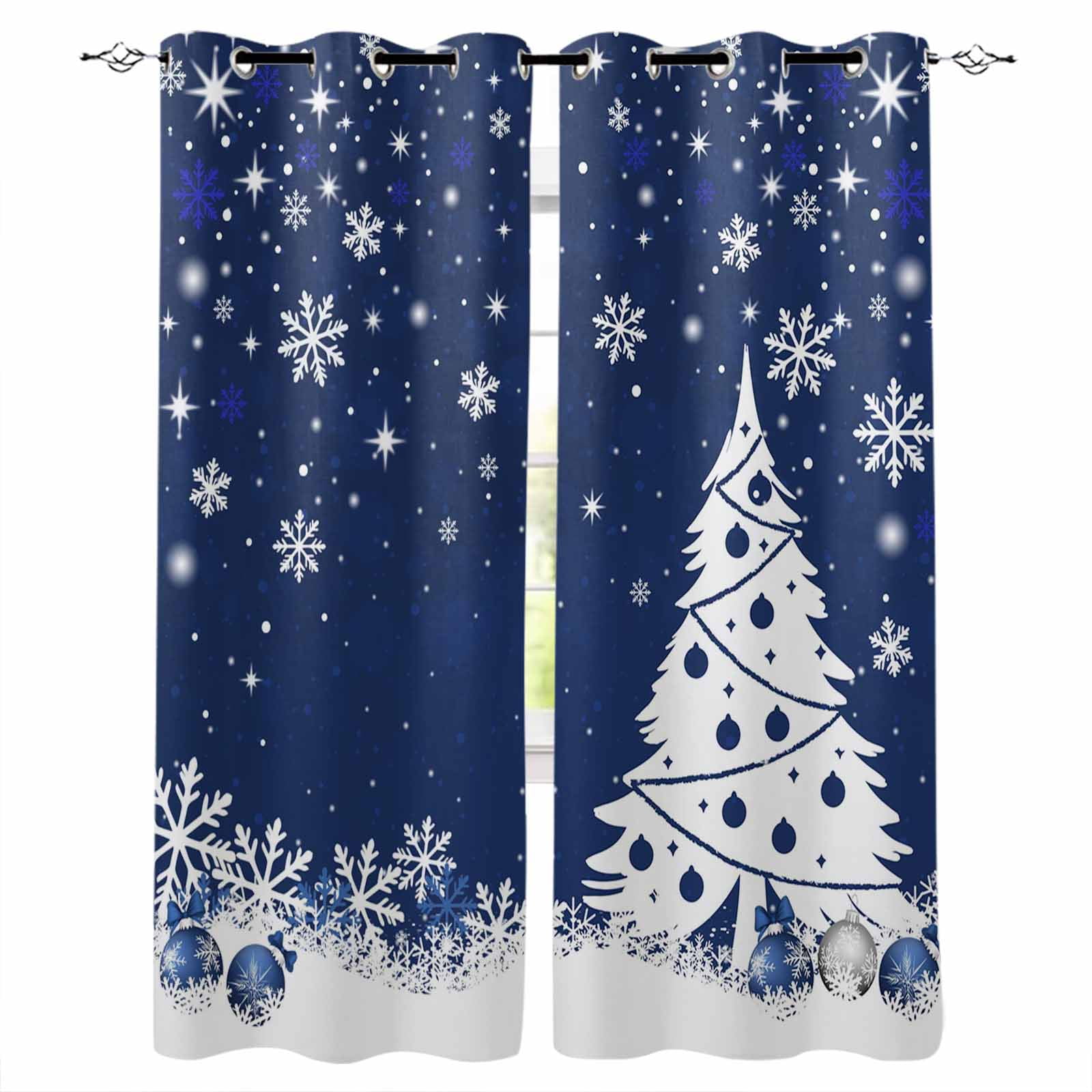 Navy Blue Christmas Blackout Curtains 84 Inches Long, Xmas Tree ...
