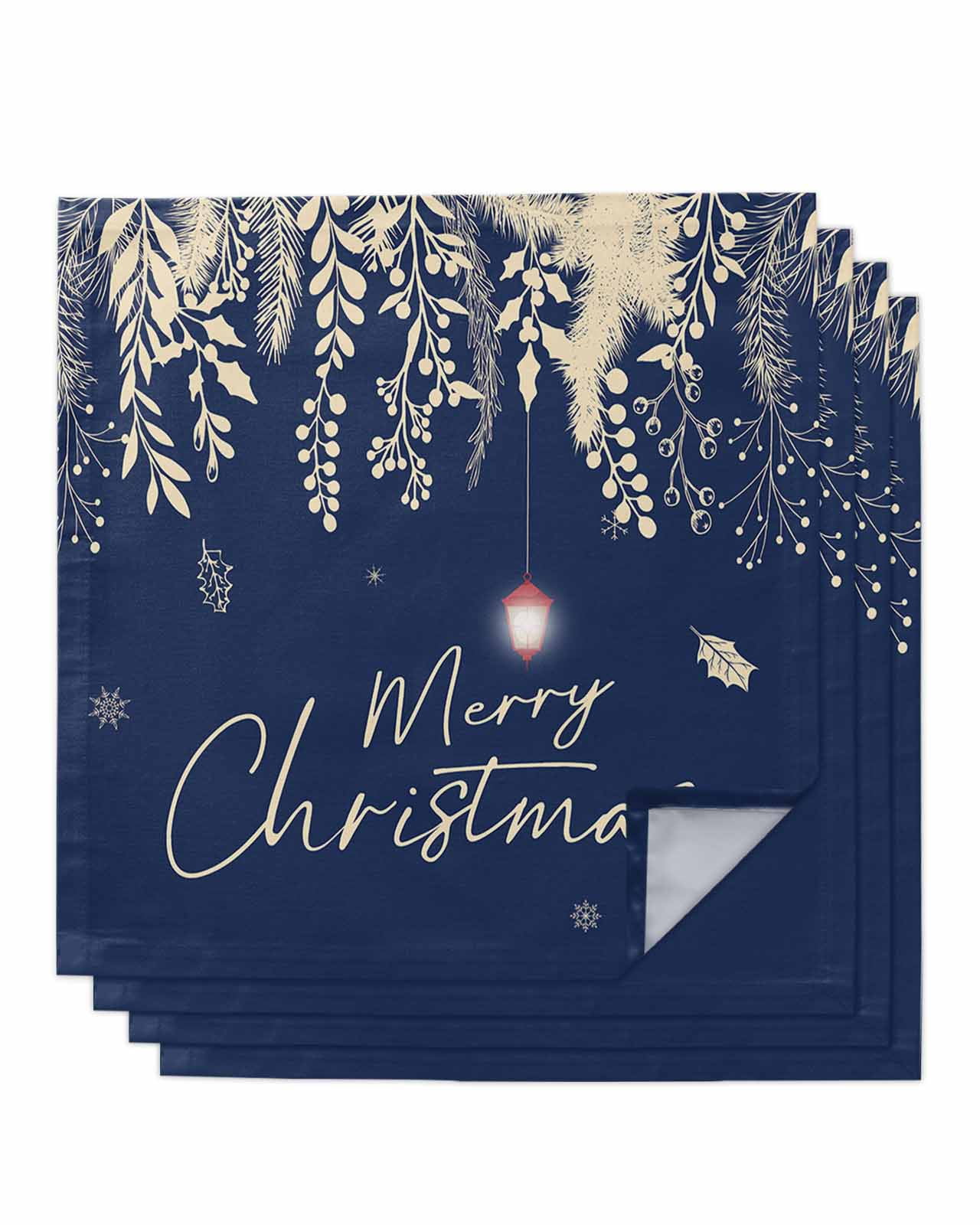 Navy Blue Christmas Cloth Napkins Set of 4, Botanical Snowflake Xmas ...