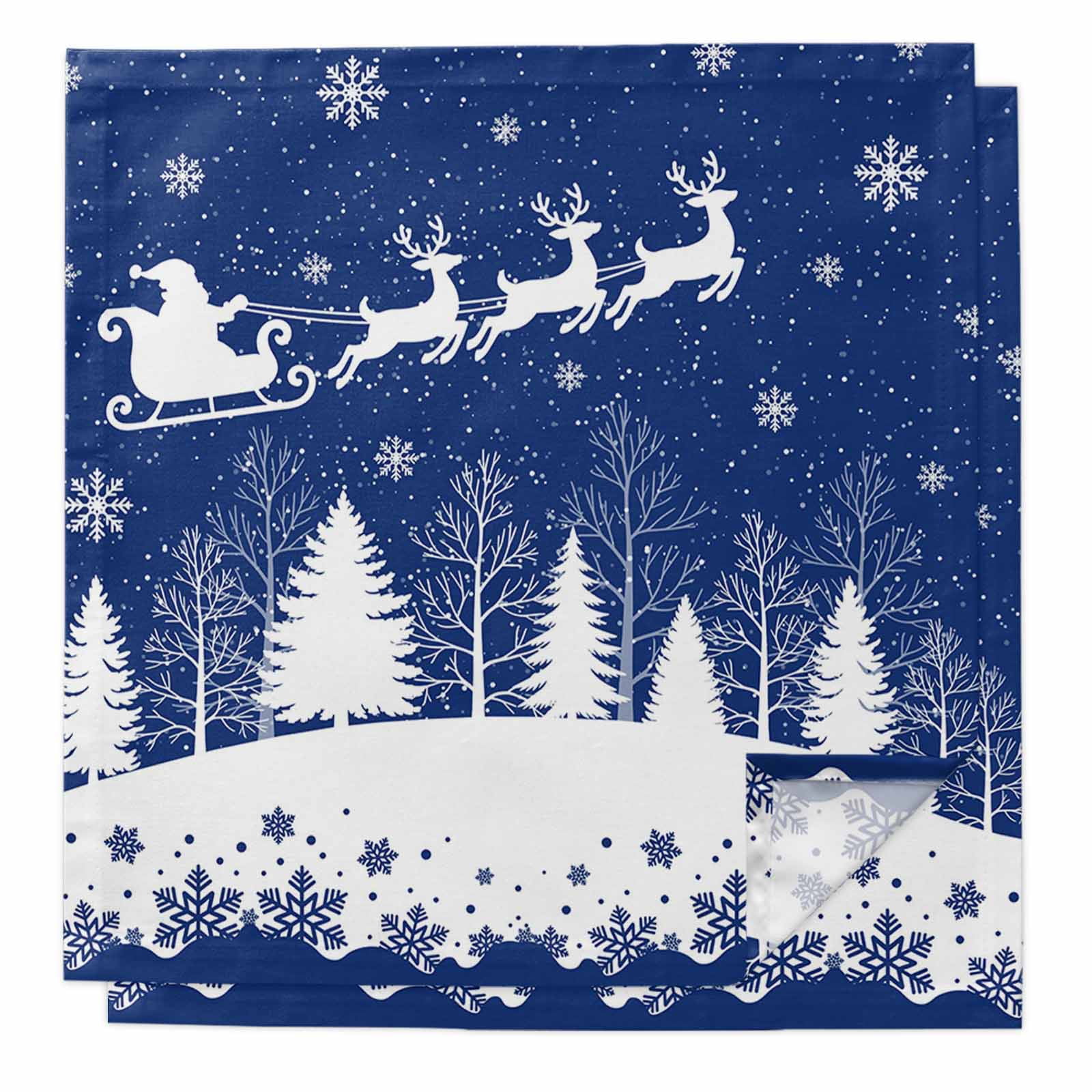Navy Blue Christmas Cloth Napkins Washable Set of 2, Xmas Elk Tree ...