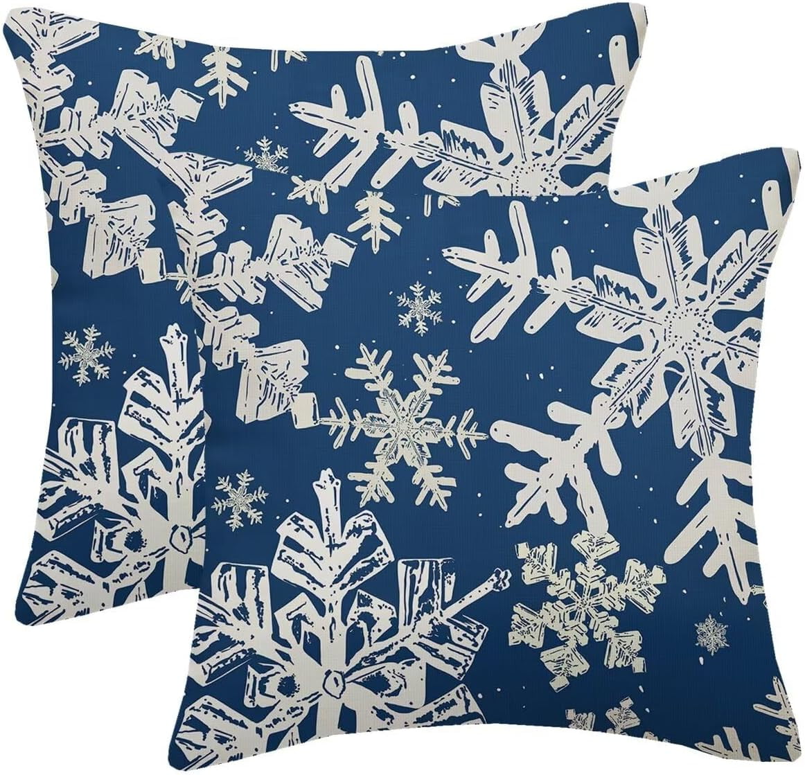 Navy Blue Christmas Pillow Covers 16x16 Inch Set of 2 Winter Snowflake ...