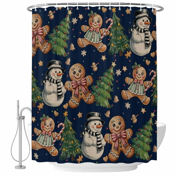 Navy Blue Christmas Shower Curtain Set - Small 36" x 72" Washable ...