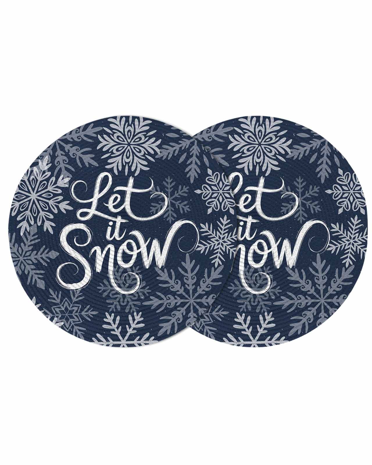 Navy Blue Christmas Snowflakes Round Table Placemats set of 2, White ...