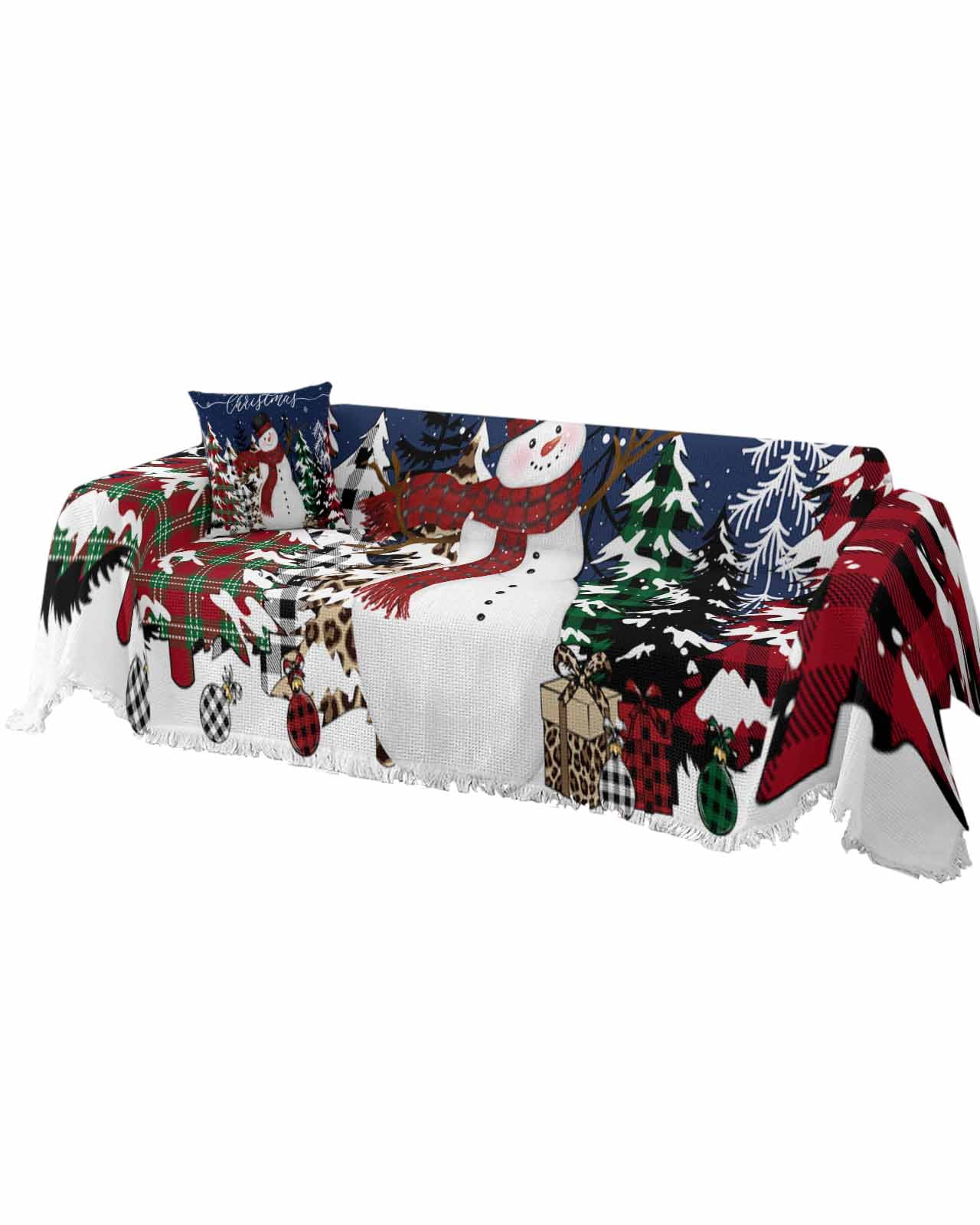 Navy Blue Christmas Snowman Sofa Covers for 3 Cushion Couch, Washable ...