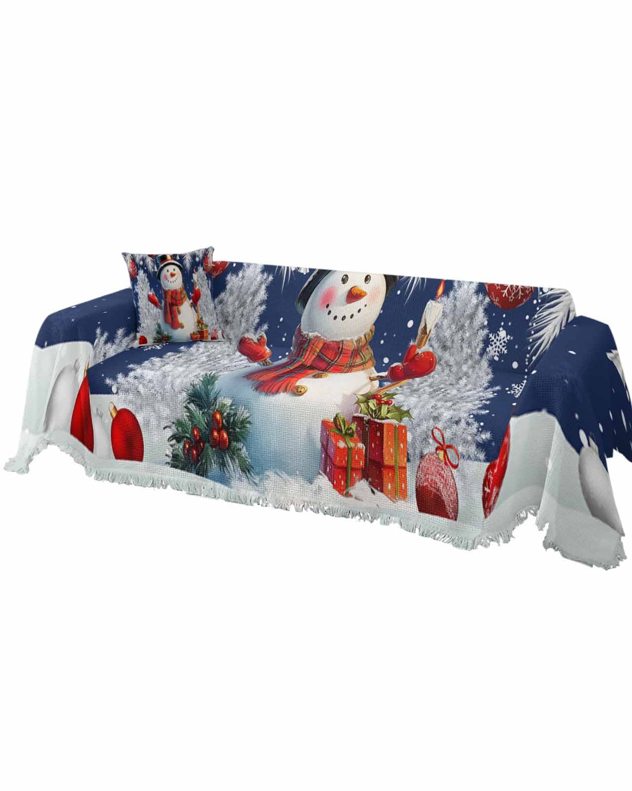 Navy Blue Christmas Snowman Sofa Covers for 3 Cushion Couch,Washable ...