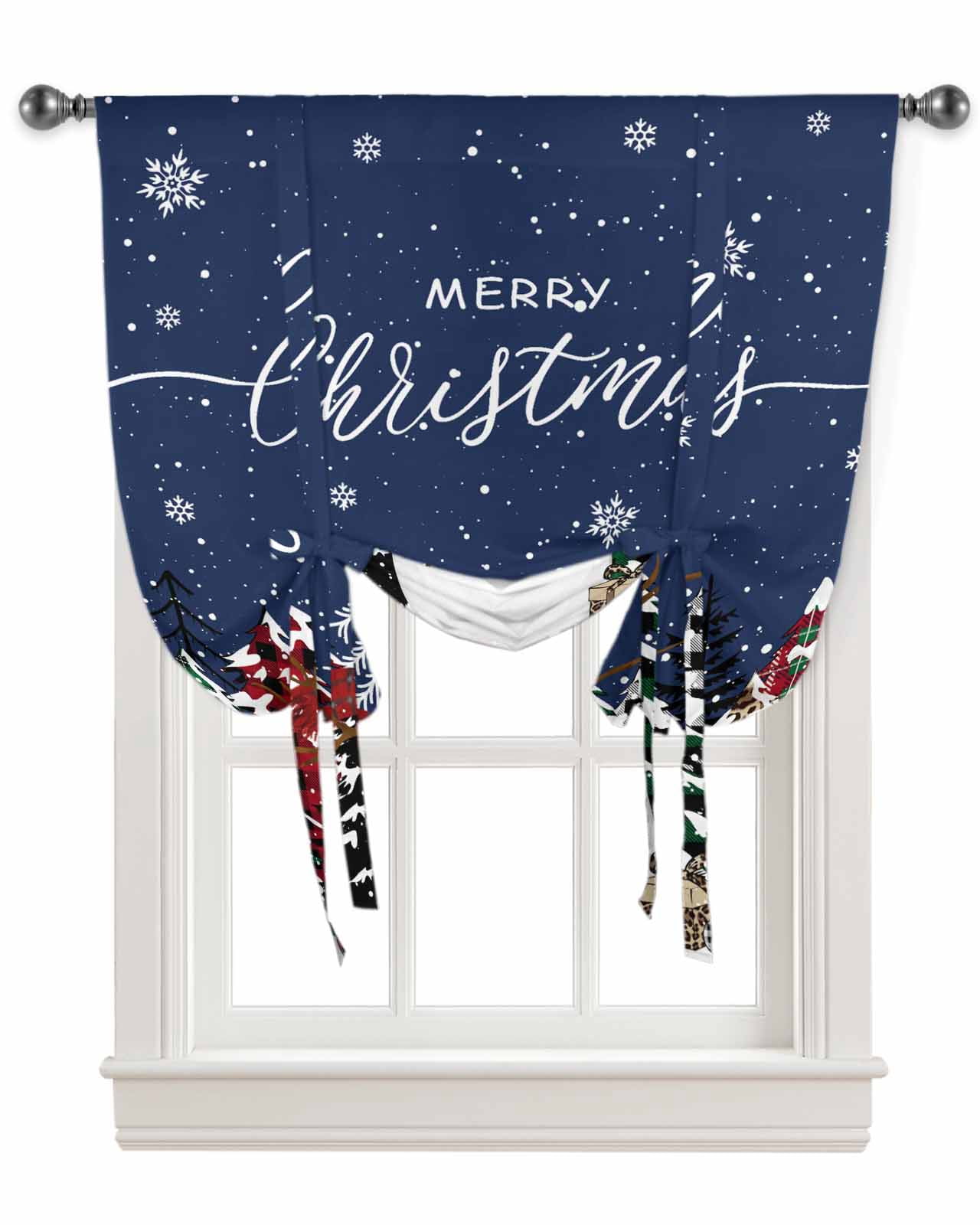 Navy Blue Christmas Snowman Tie Up Curtains for Window, Snowflake Xmas ...