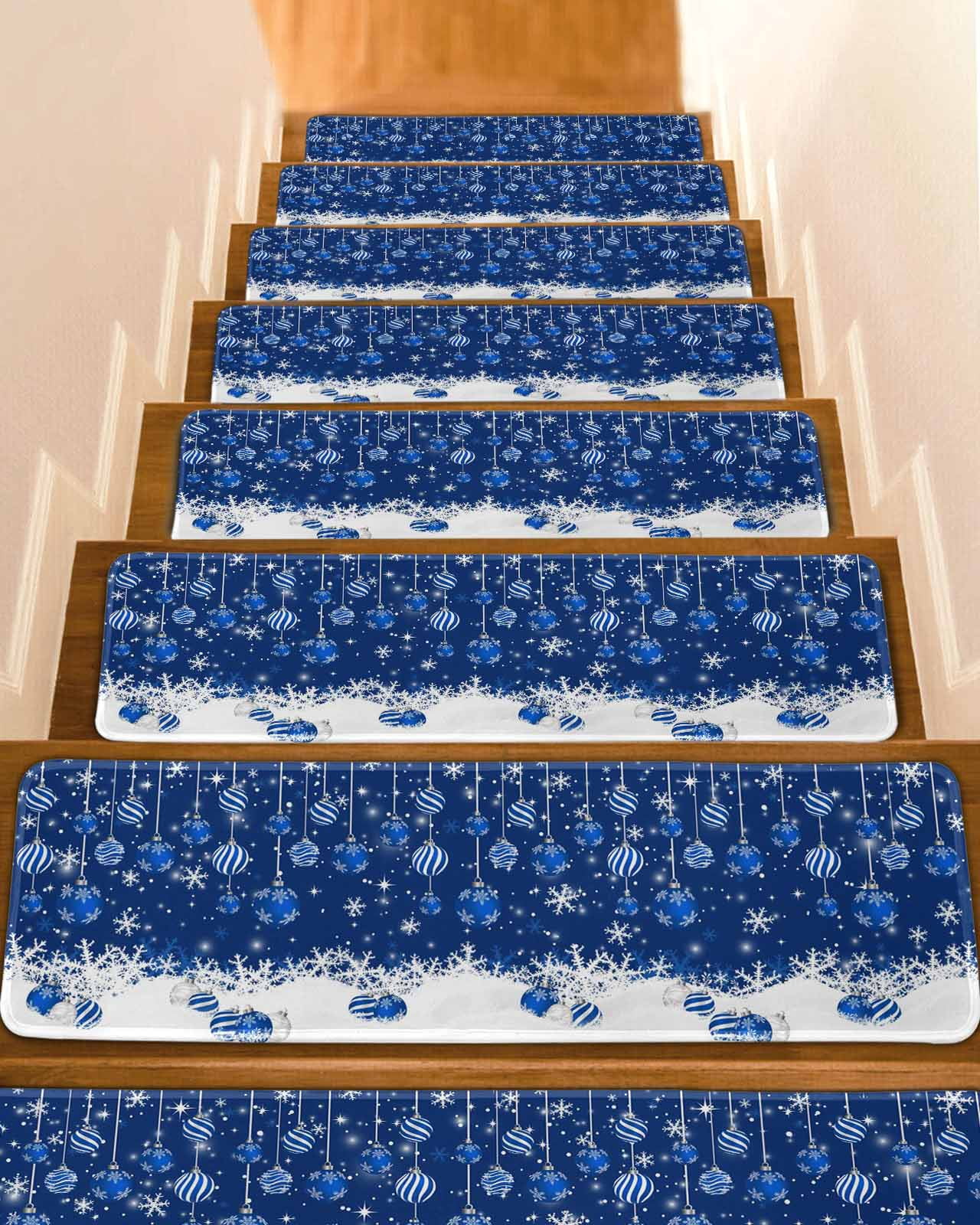 Navy Blue Christmas Stair Treads for Wooden Steps Indoor Runner Rug ...