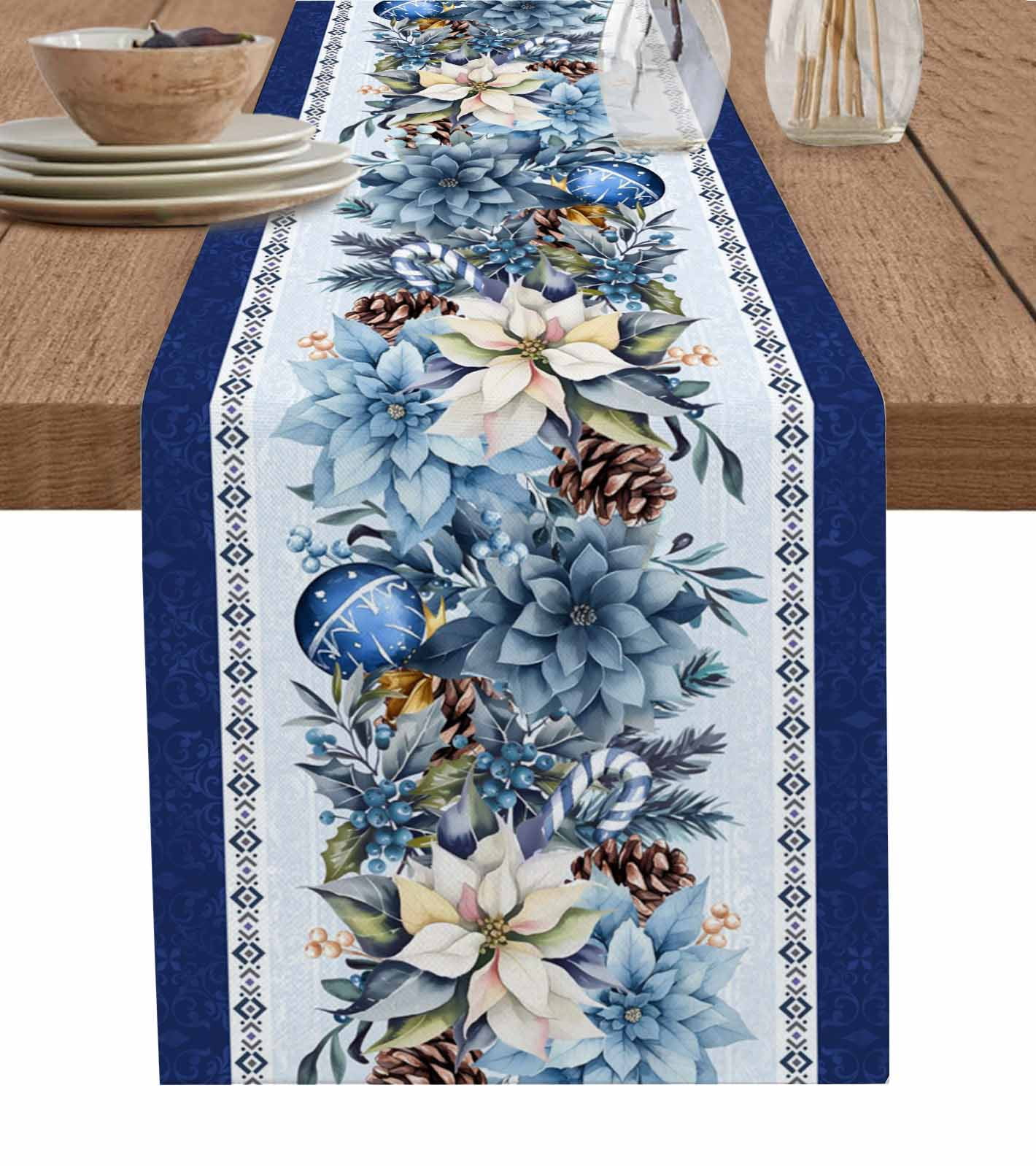 Navy Blue Christmas Table Runner 60 Inch Long Dresser Scarves Cotton ...