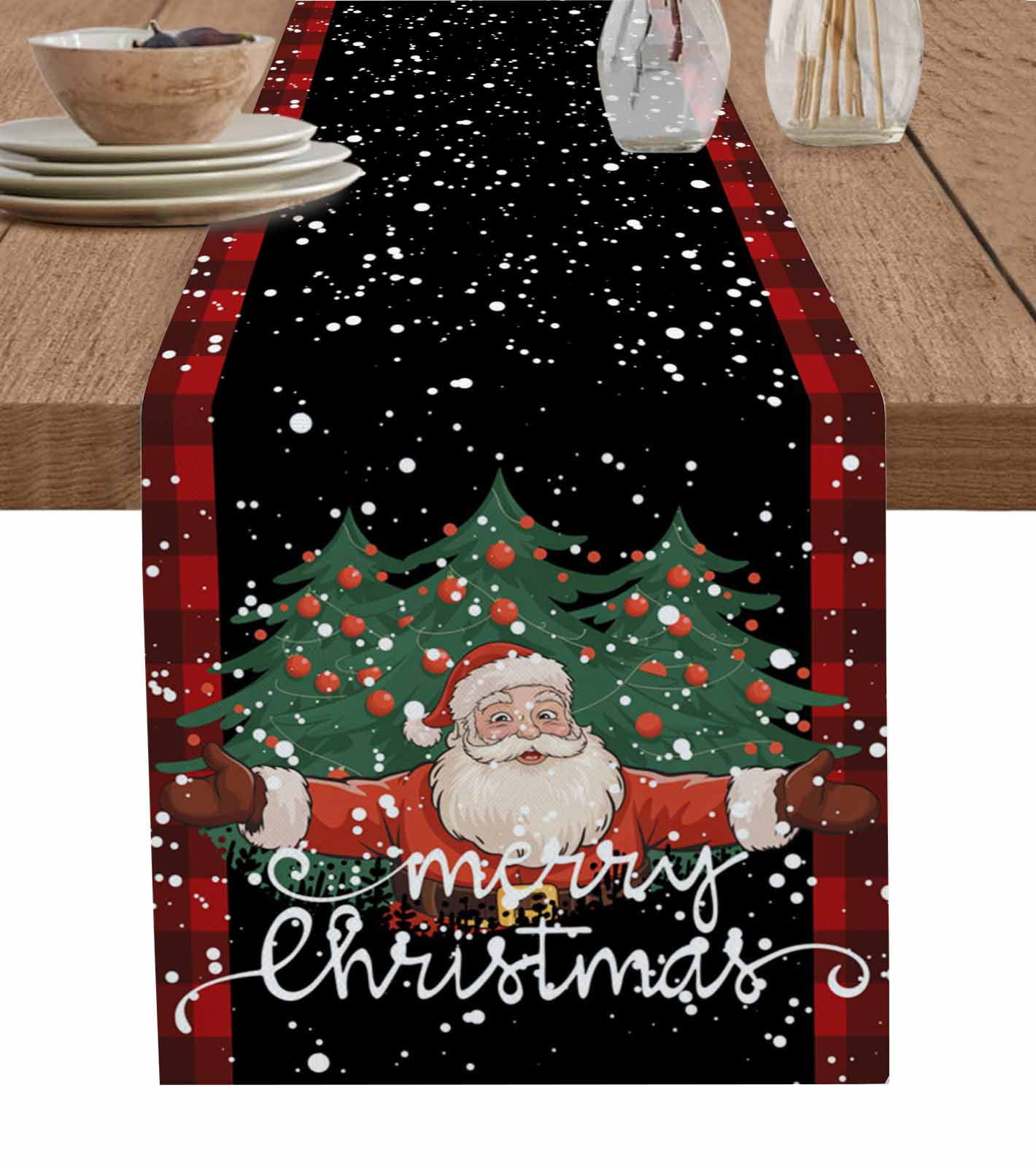 Navy Blue Christmas Table Runner 72 Inches, Santa Claus Pine Tree ...