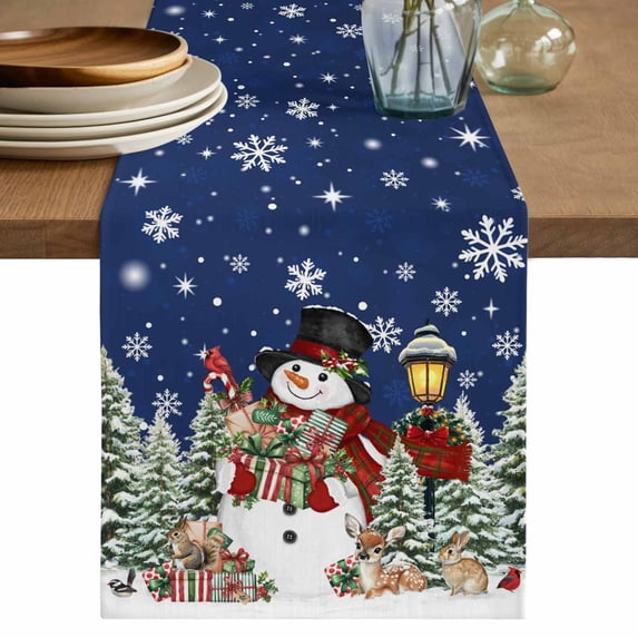 Navy Blue Christmas Table Runner 72 Inches, Snowman Xmas Snowflake ...