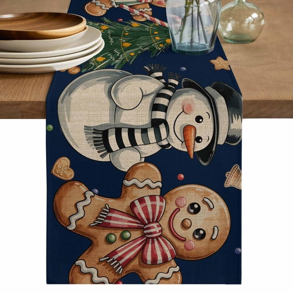 Navy Blue Christmas Table Runner 72 Inches, Xmas Tree Gingerbread ...