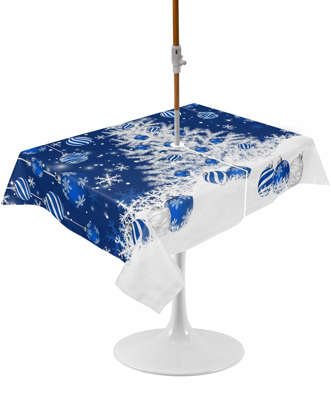 Navy Blue Christmas Tree Rectangle Outdoor Tablecloth, Waterproof Table ...