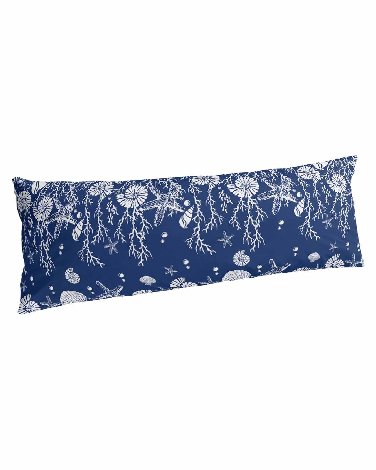Navy Blue Coastal Body Pillow Covers, Starfish Coral Ocean Conch Sea ...