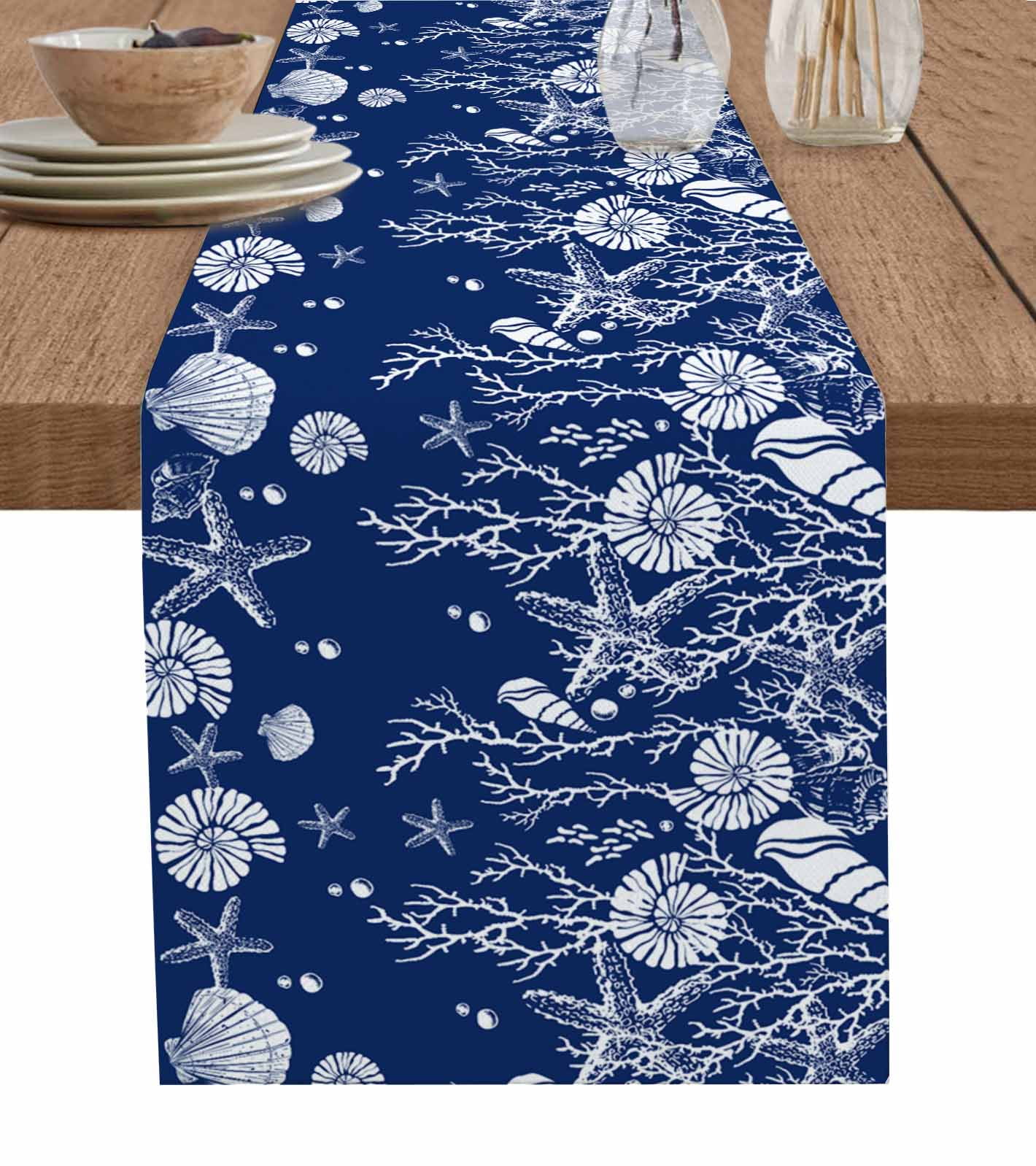 Navy Blue Coastal Burlap Cotton Table Runner 13x108 Inches Long ...