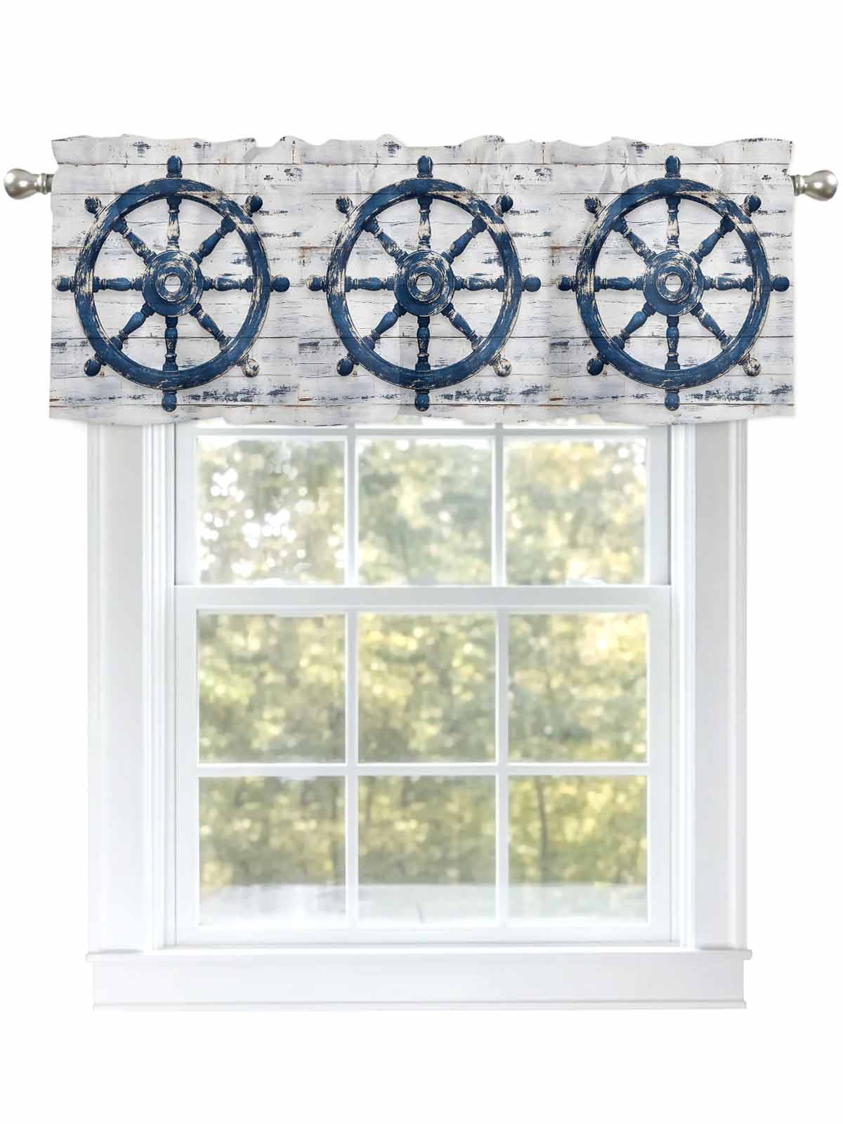 Navy Blue Coastal Curtain Valances for Windows, Nautical Summer Vintage ...