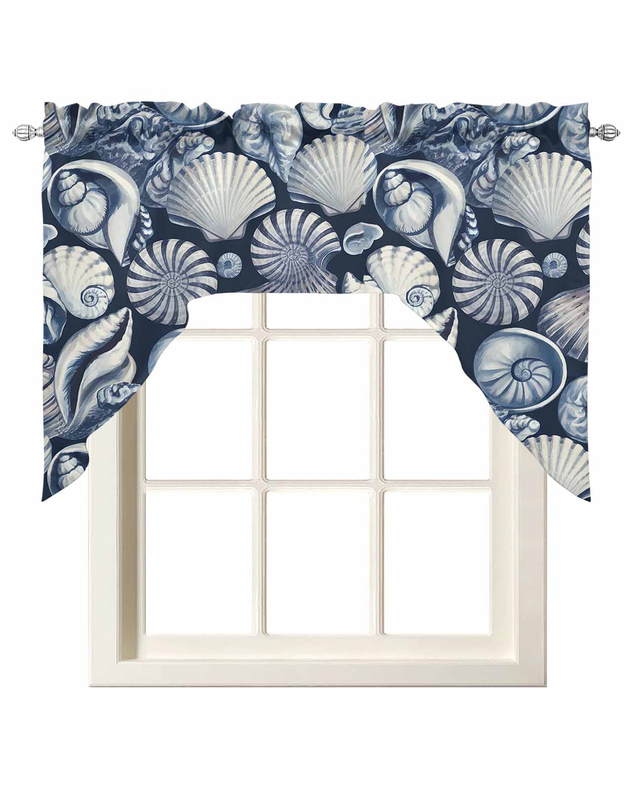 Navy Blue Coastal Kitchen Curtains Swag Valance for Windows/Bathroom ...