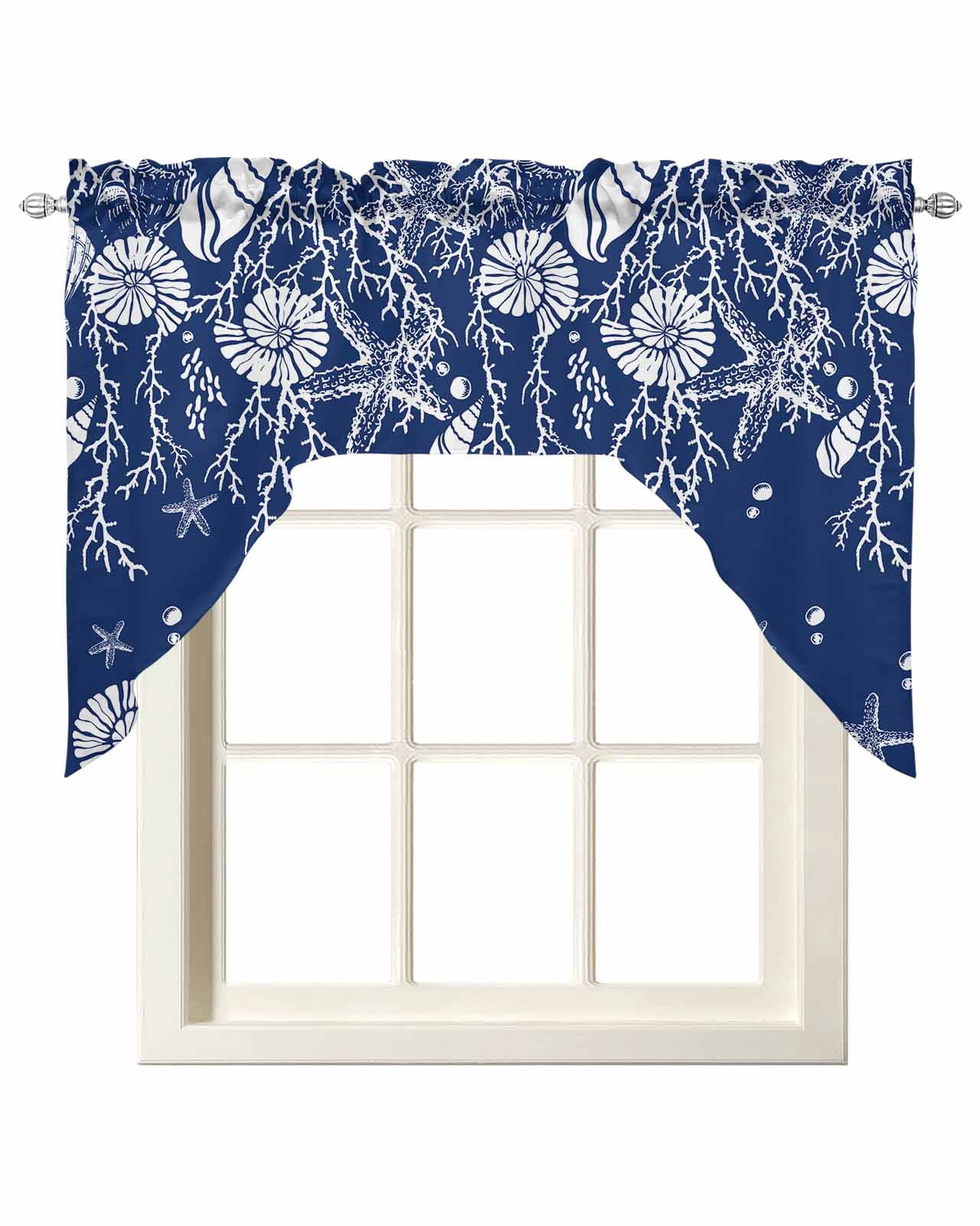 Navy Blue Coastal Kitchen Curtains Swag Valance for Windows/Bathroom ...