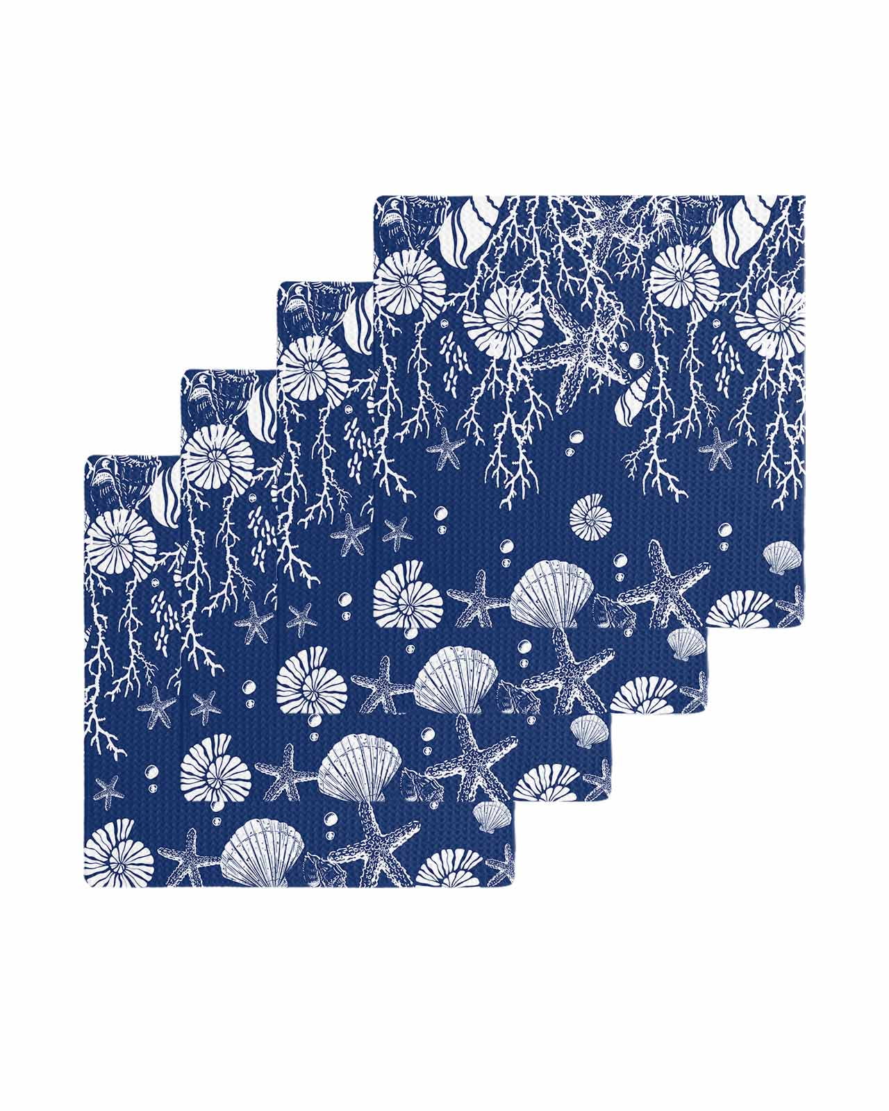 Navy Blue Coastal Kitchen Dish Towels for Drying Dishes Set of 4 ...