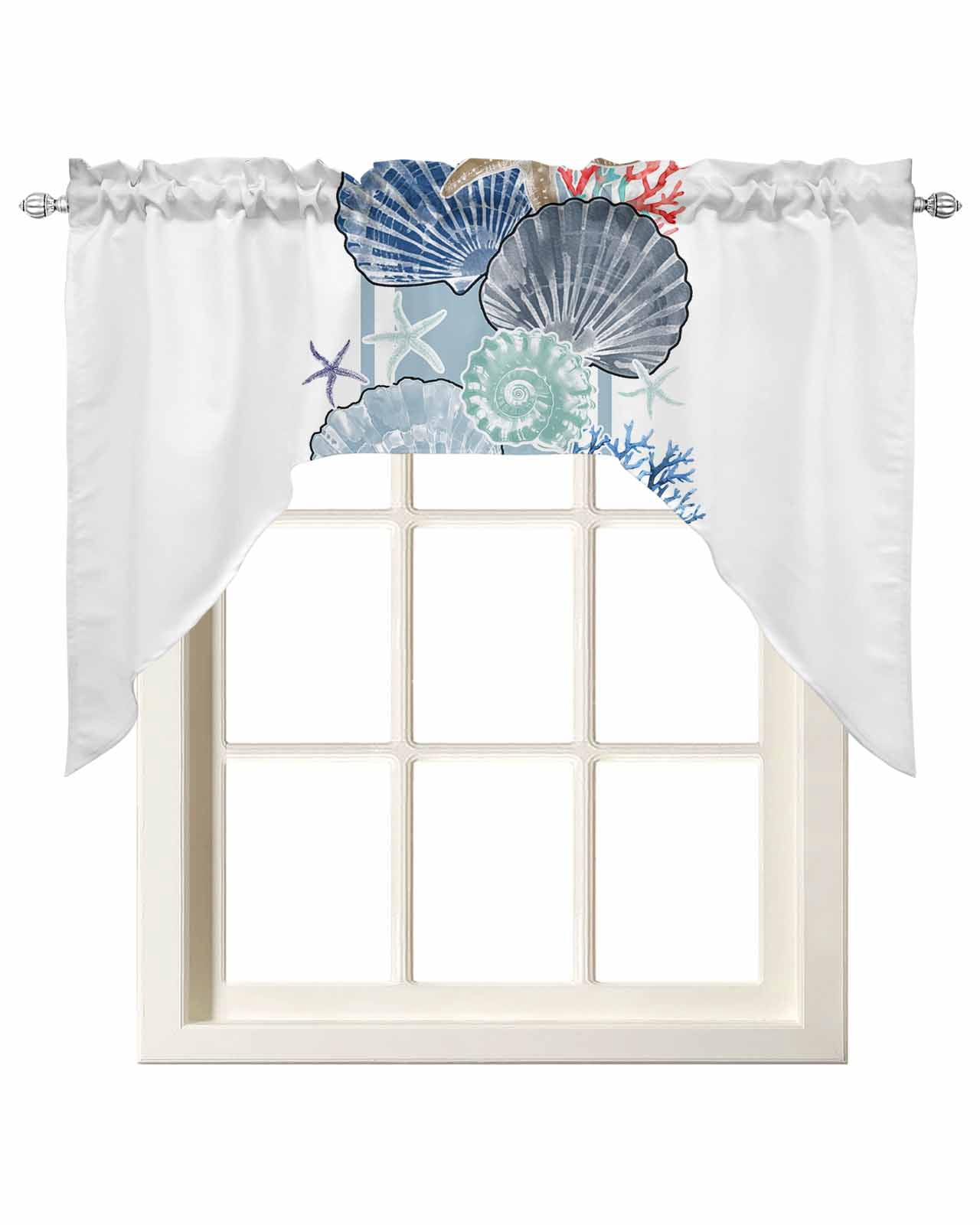 Navy Blue Coastal Kitchen Swag Valances for Windows, Summer Beach ...