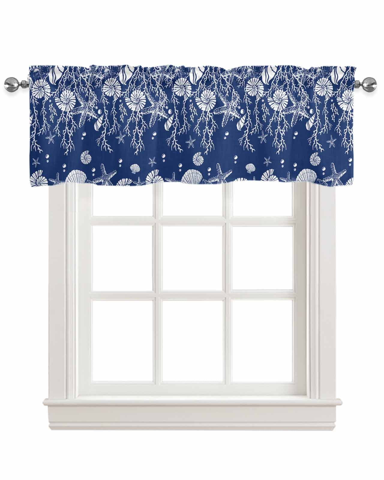 Navy Blue Coastal Kitchen Valances for Windows Farmhouse Linen Window ...