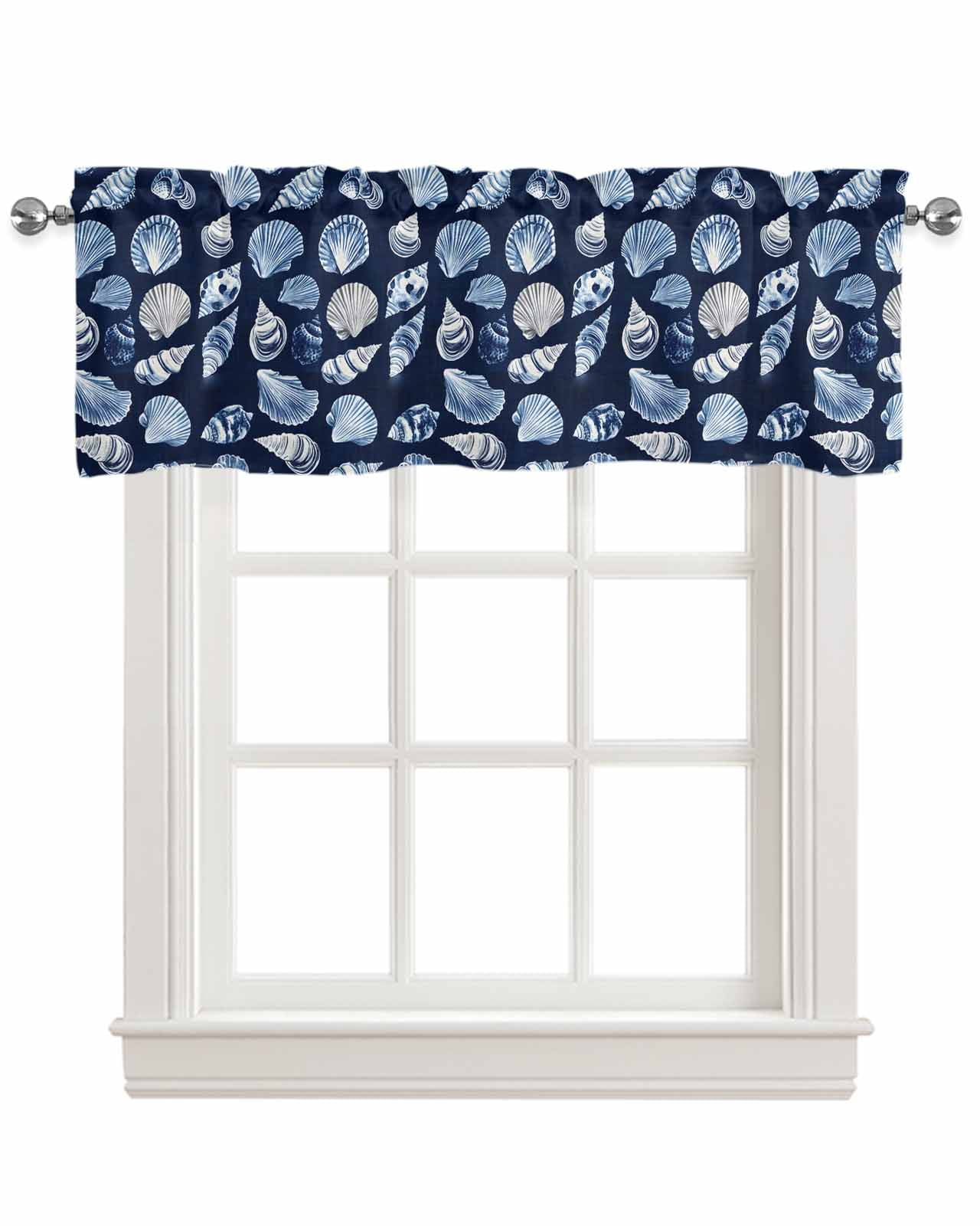 Navy Blue Coastal Kitchen Valances for Windows Farmhouse Linen Window ...